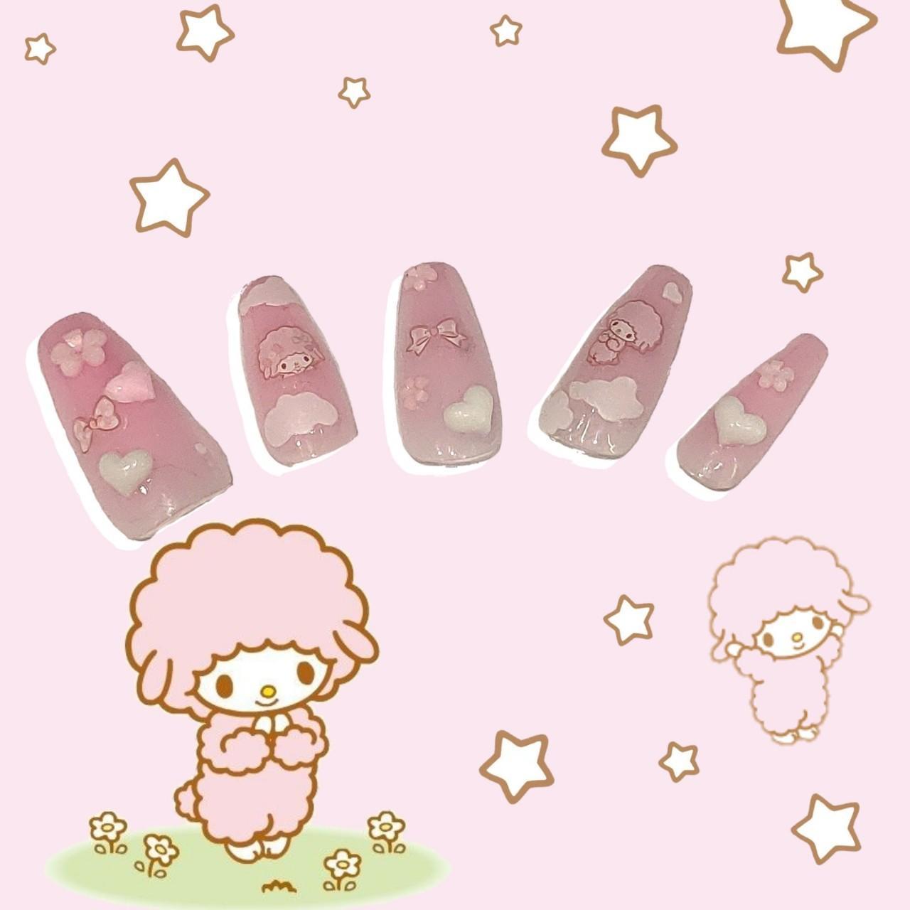 Kawaii custom sanrio press on nails pink with my... - Depop