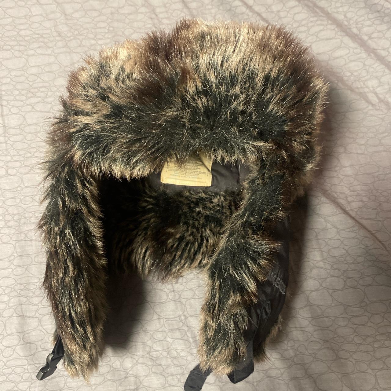 American Eagle L/XL Grey Trapper Hat Mixed color fur... - Depop