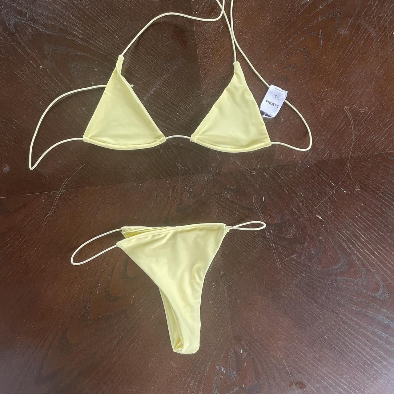 I AM GIA yellow string bikini - top size S - bottom... - Depop