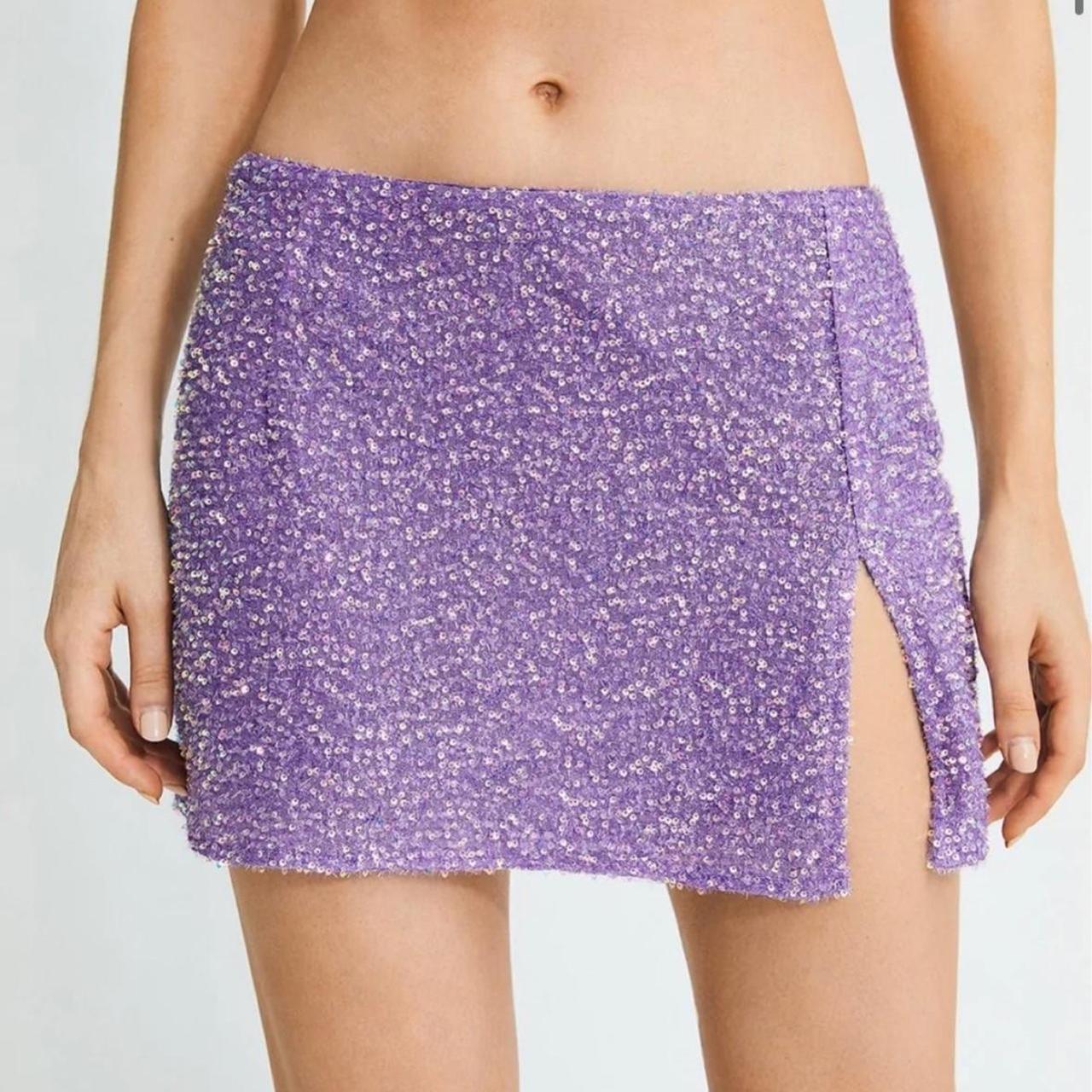 Solado Split Hem Purple Sequin Low Rise Mini Skirt... - Depop