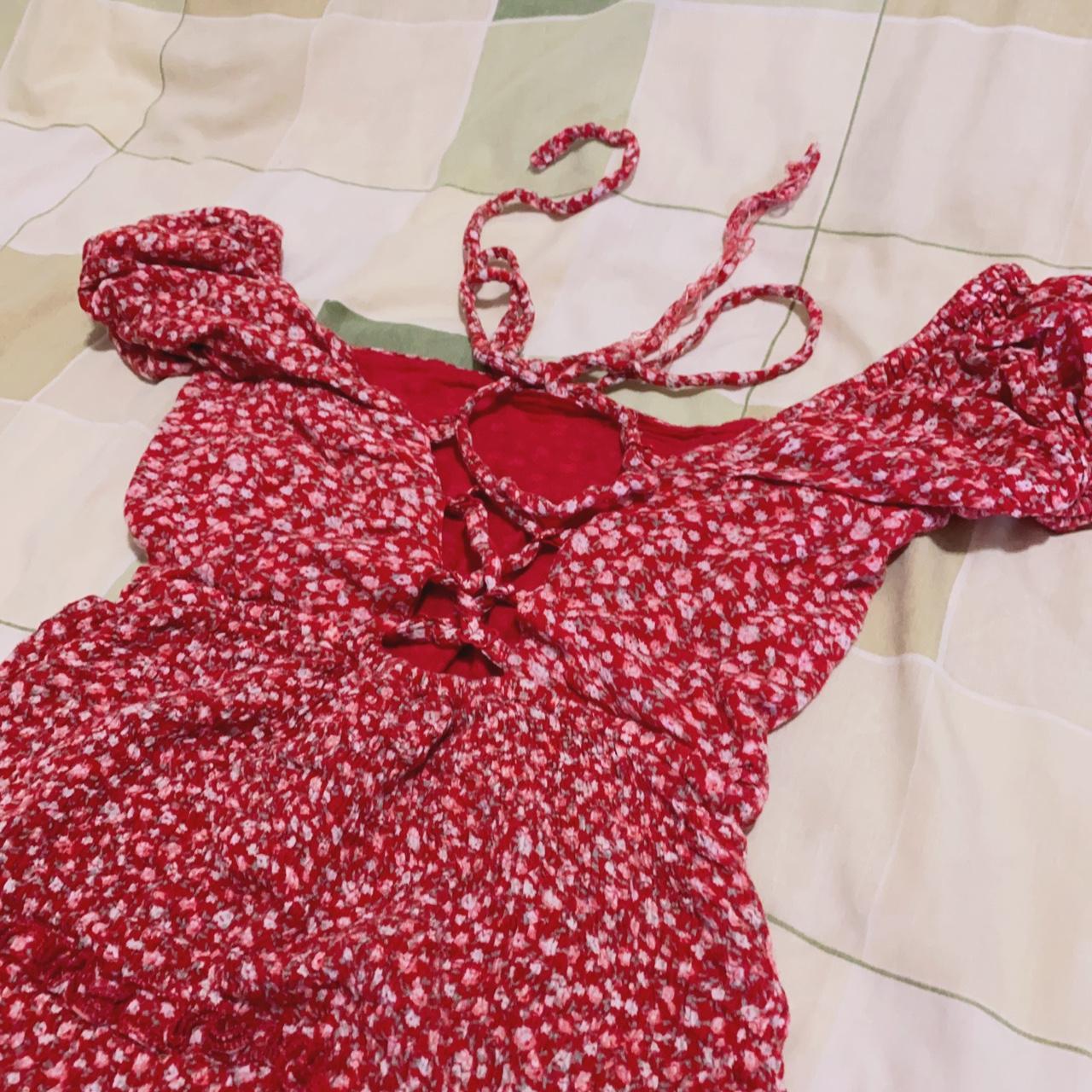 Floral Shirred Lettuce Puff Sleeve Lace Up Dress Sim... - Depop