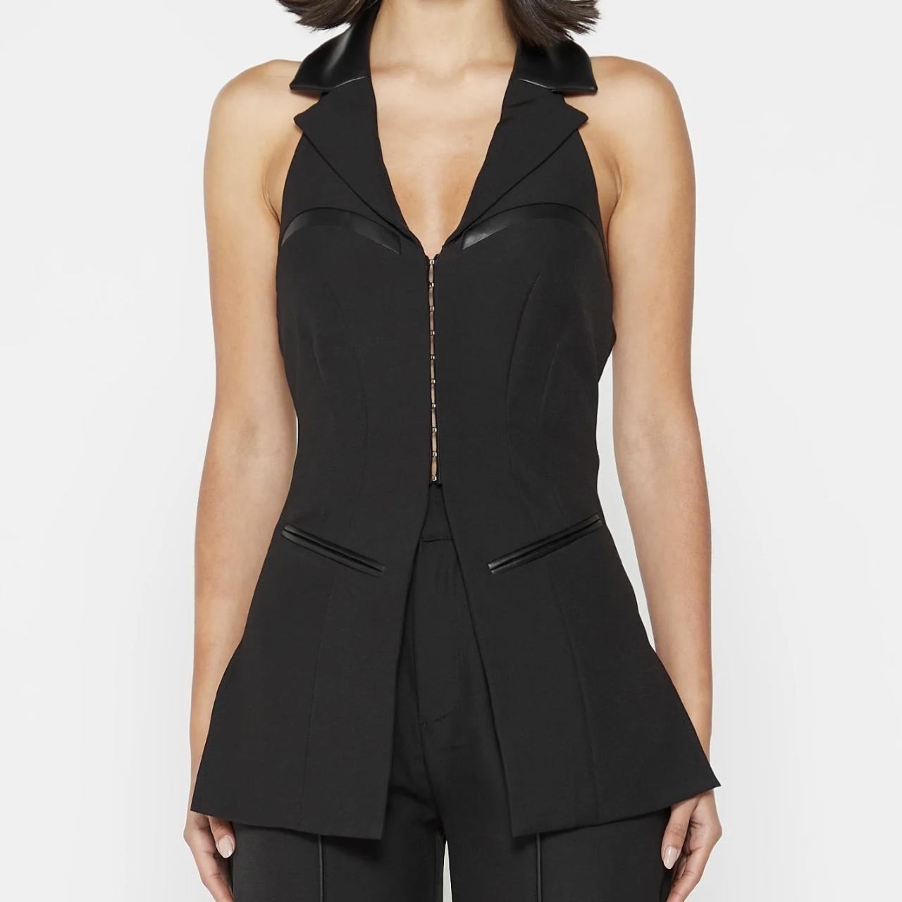 OPEN BACK WAISTCOAT WITH VEGAN LEATHER - BLACK... - Depop