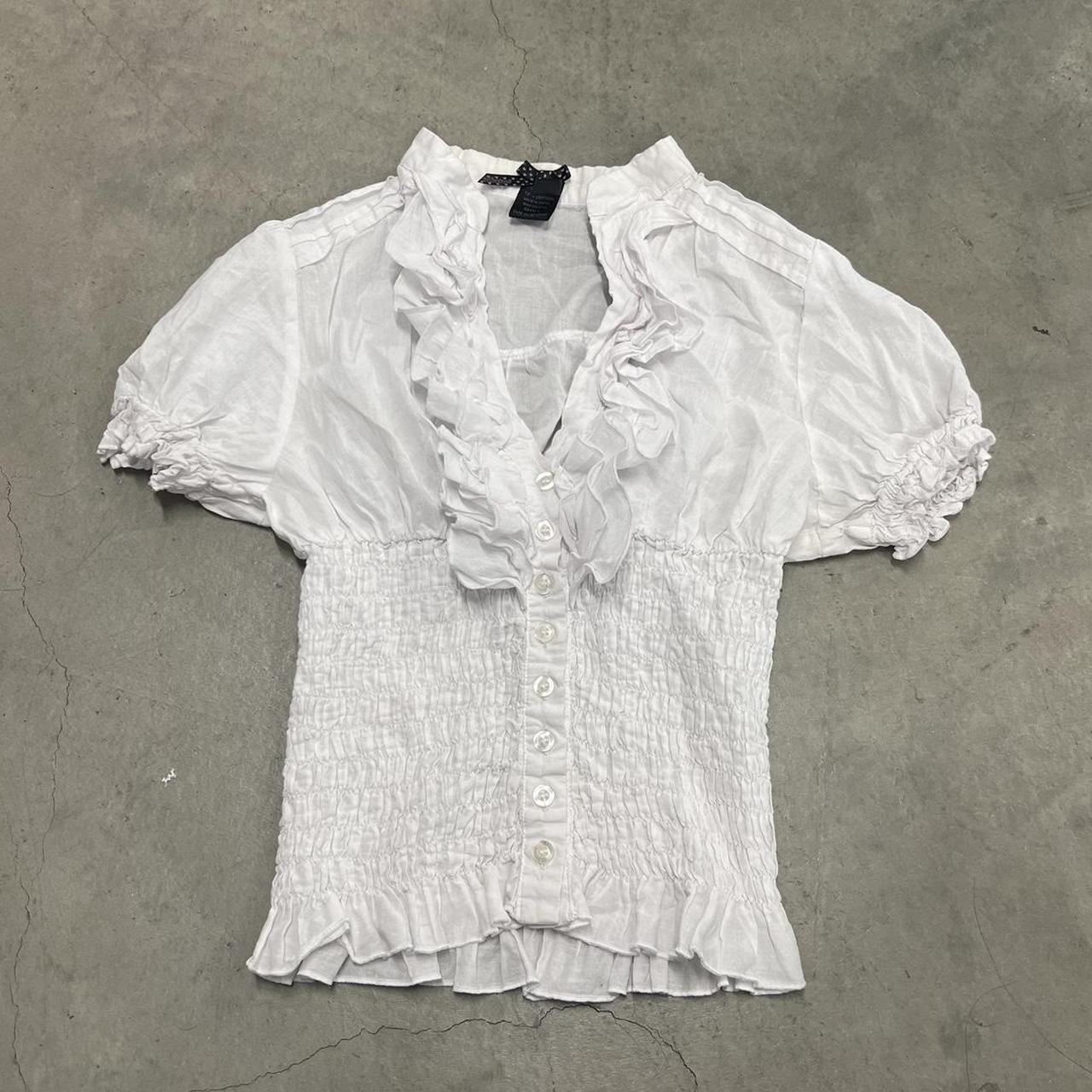 office wear siren vibe white blouse w functional... - Depop