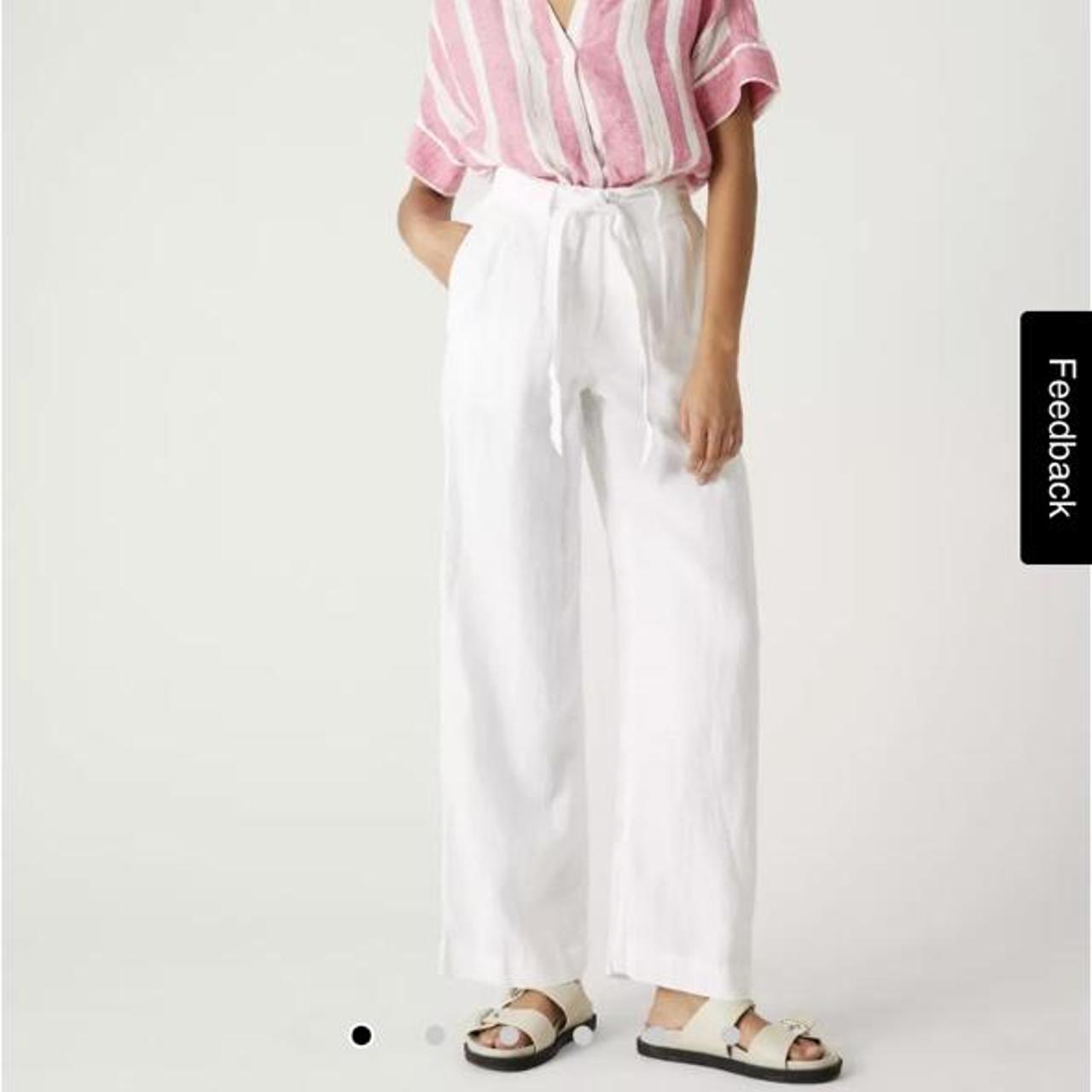 White linen trousers Never worn but been taken up... - Depop