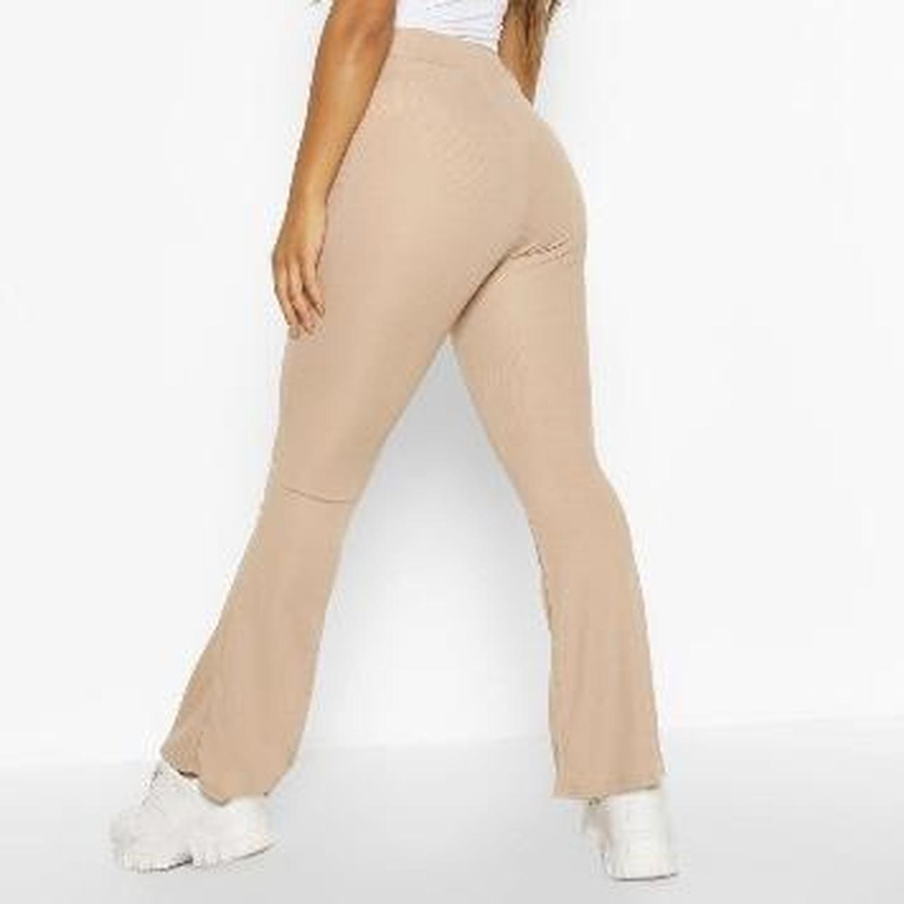 Boohoo Petite Rib Flares Cream high waisted... - Depop