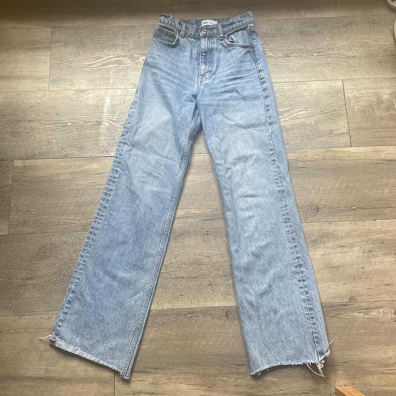 Zara high rise blue jeans - hi rise wide leg full... - Depop