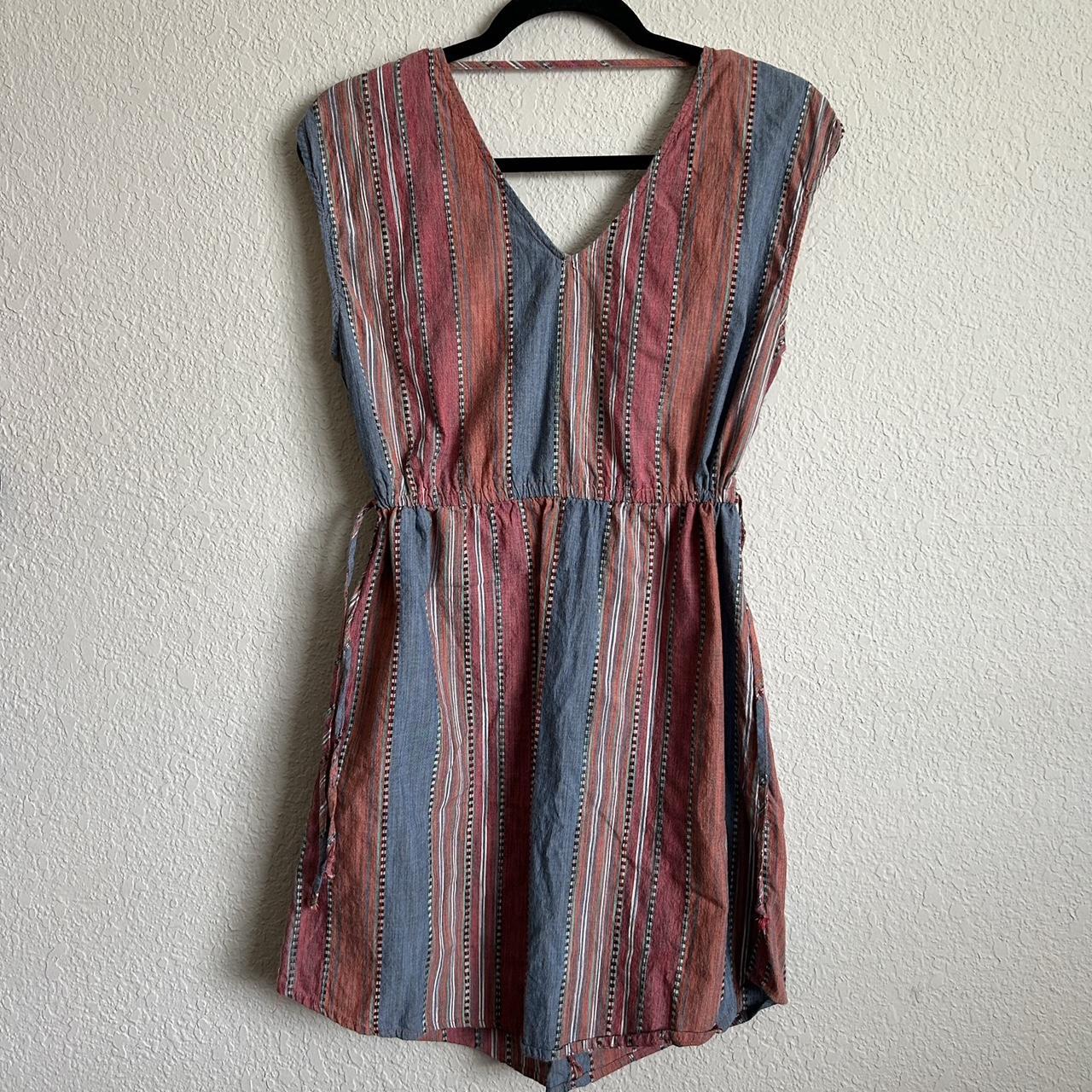 Thick striped universal thread dress w ties to... - Depop