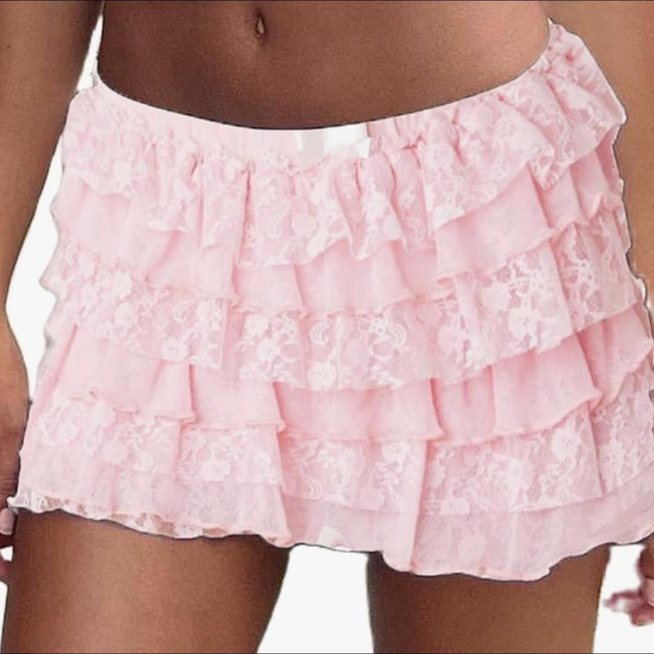 Baby Pink Ruffle Lace Skirt/Shorts NEVER WORN Just... - Depop