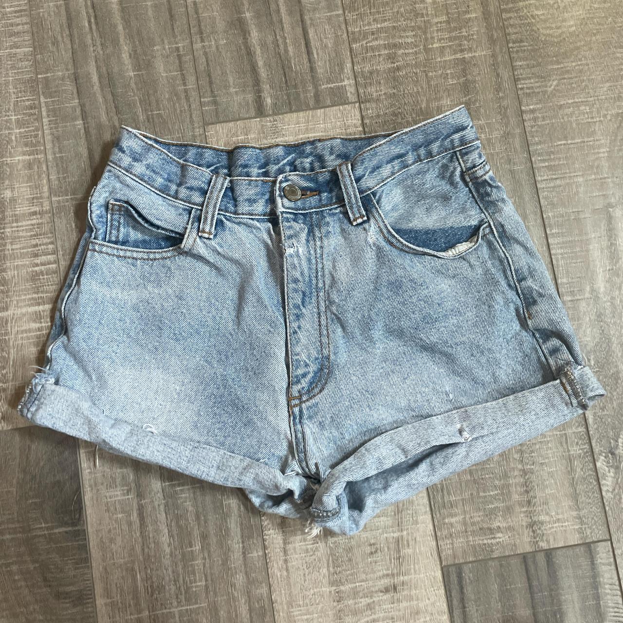 High waisted blue jean shorts - no visible flaws, in... - Depop