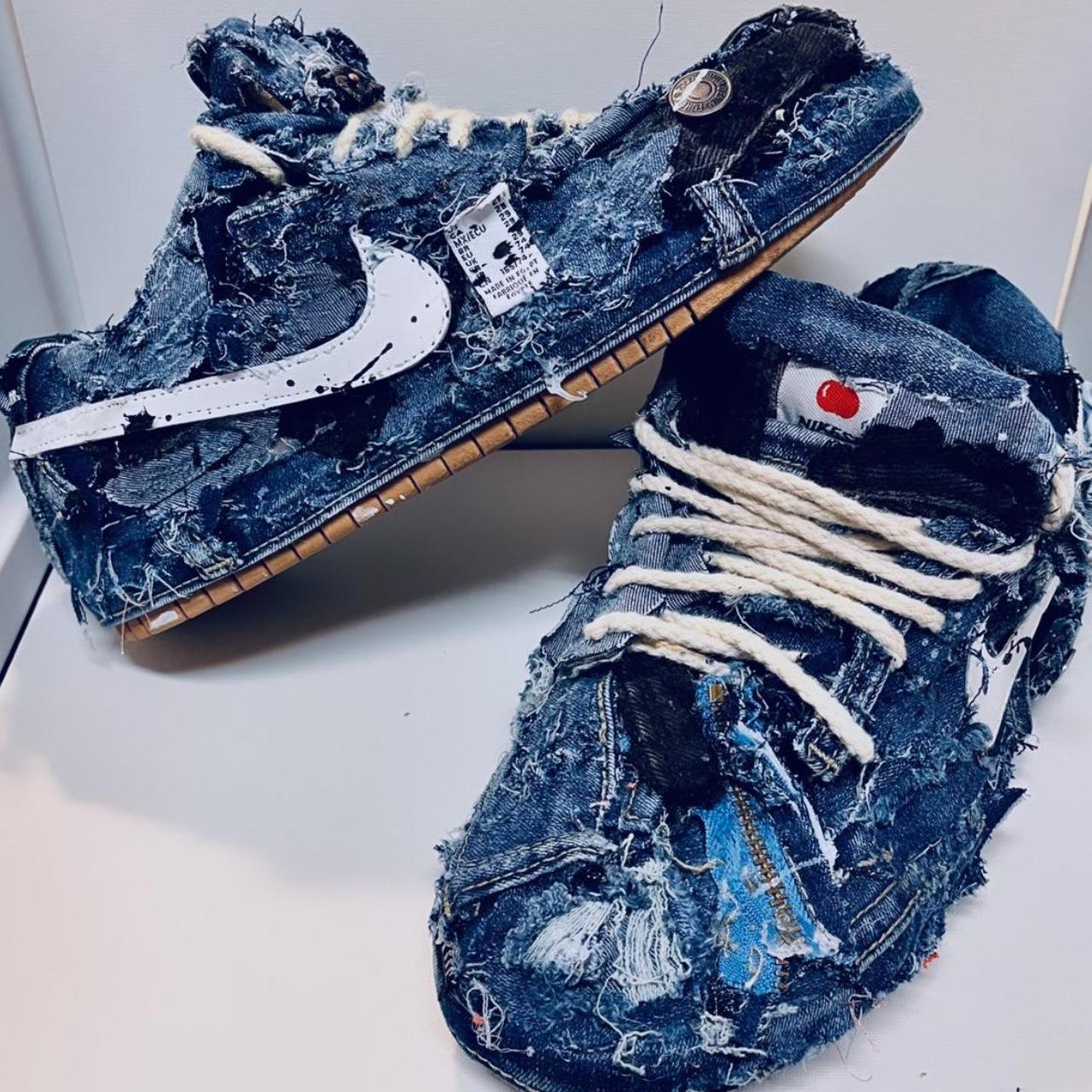 Handmade denim distressed NIKE SB dunks Size: fits... - Depop