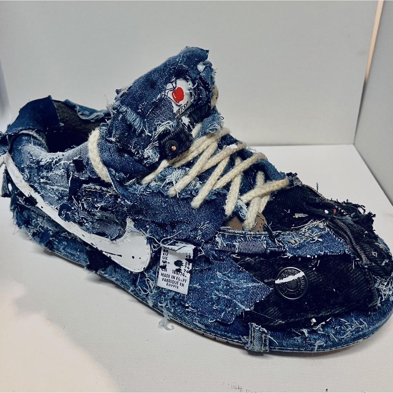 Handmade denim distressed NIKE SB dunks Size: fits... - Depop