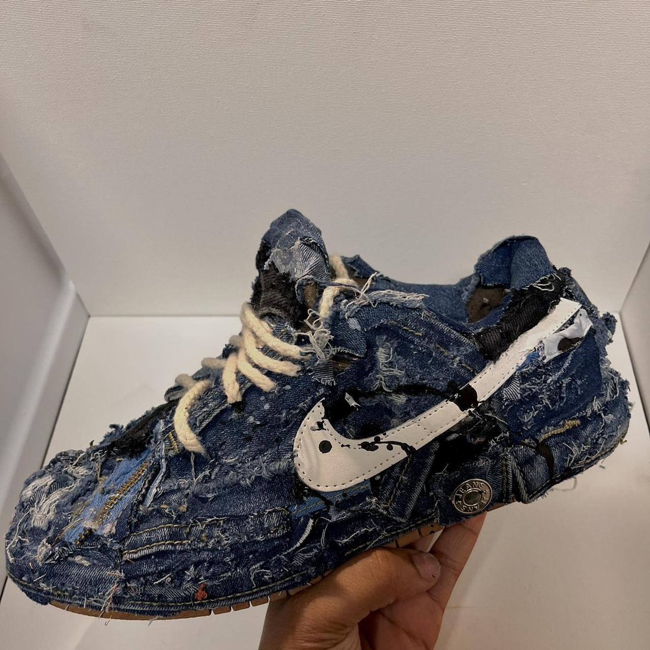 Handmade denim distressed NIKE SB dunks Size: fits... - Depop