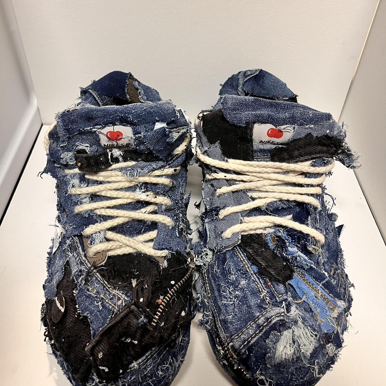 Handmade denim distressed NIKE SB dunks Size: fits... - Depop