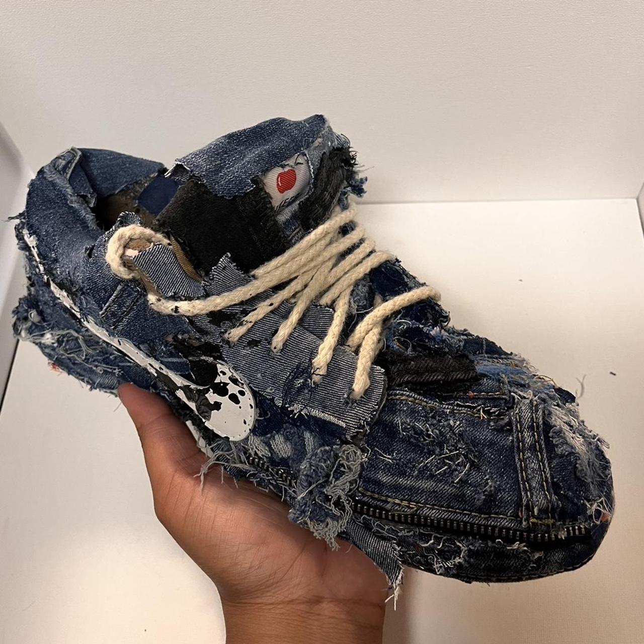 Handmade denim distressed NIKE SB dunks Size: fits... - Depop