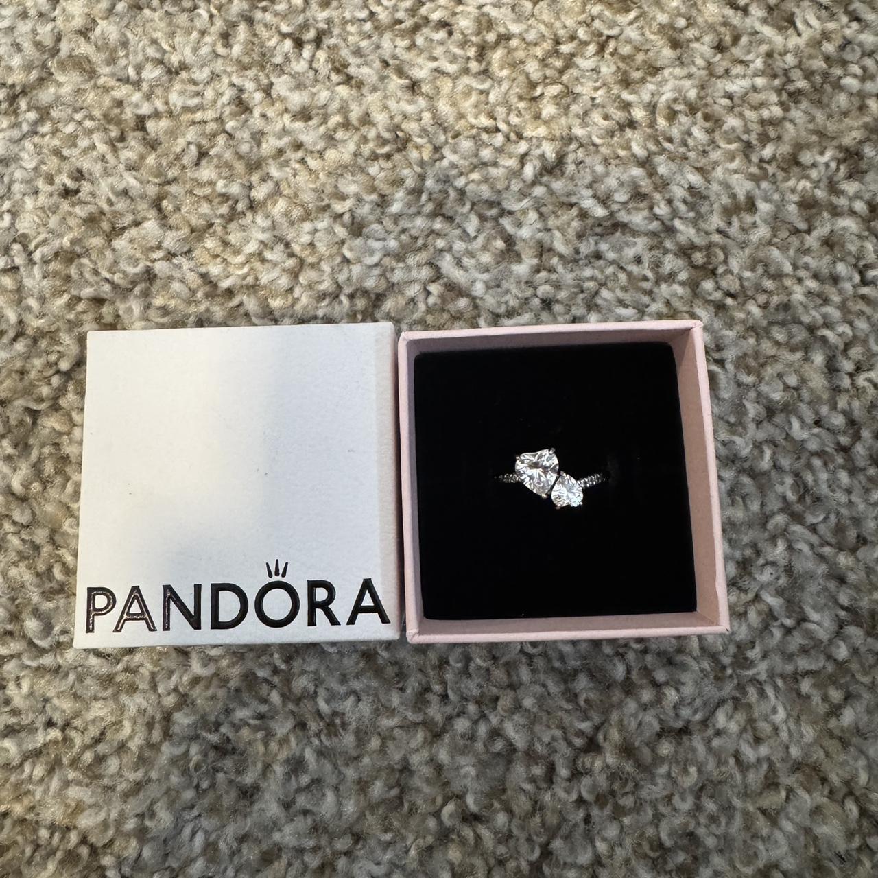 Pandora Double Heart Sparkling Ring Sterling... | Depop