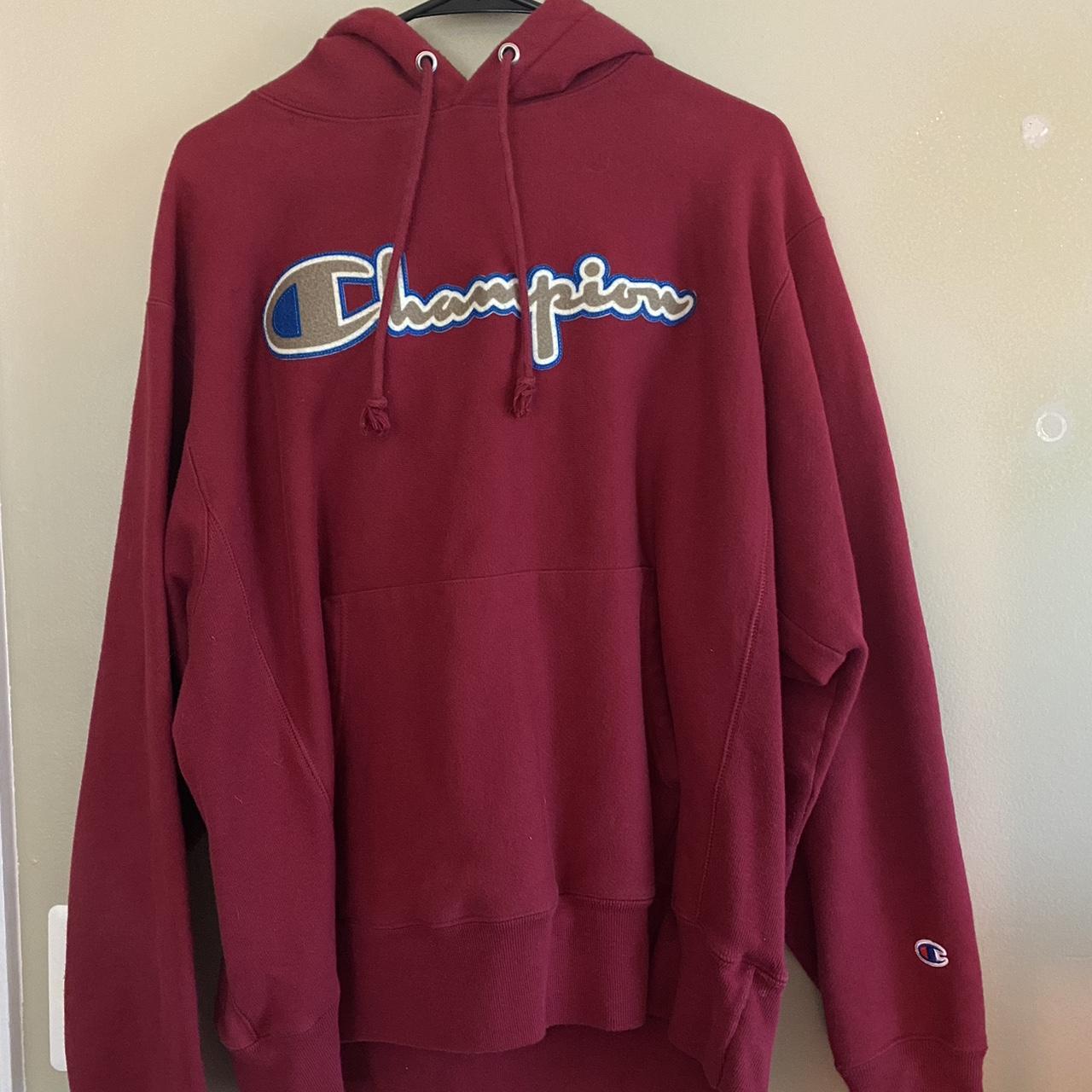 Red champion hoodie! Super thick and cozy and has... - Depop