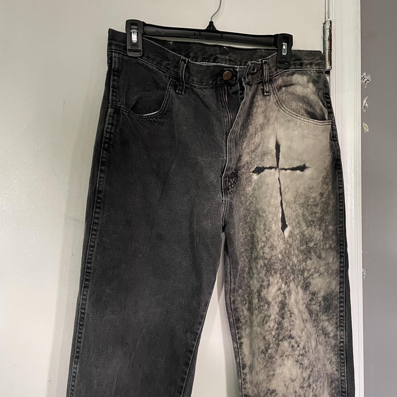 weathered baggie jeans with cross #streetwear... - Depop