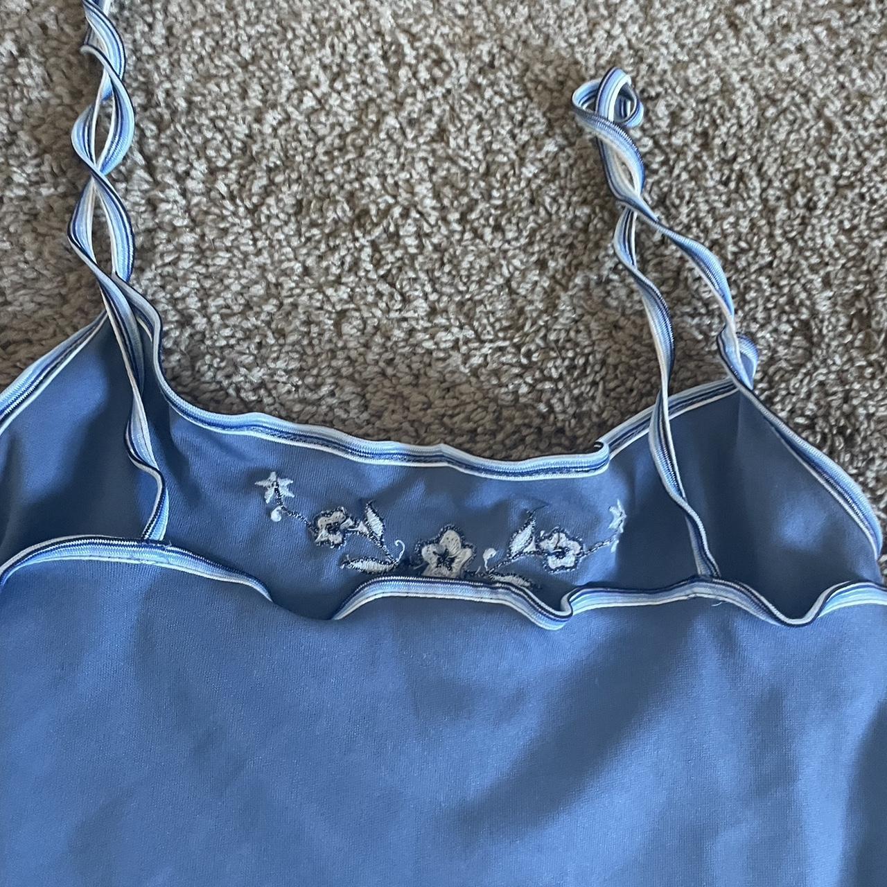 Super cute y2k blue embroidered midi dress Large - Depop
