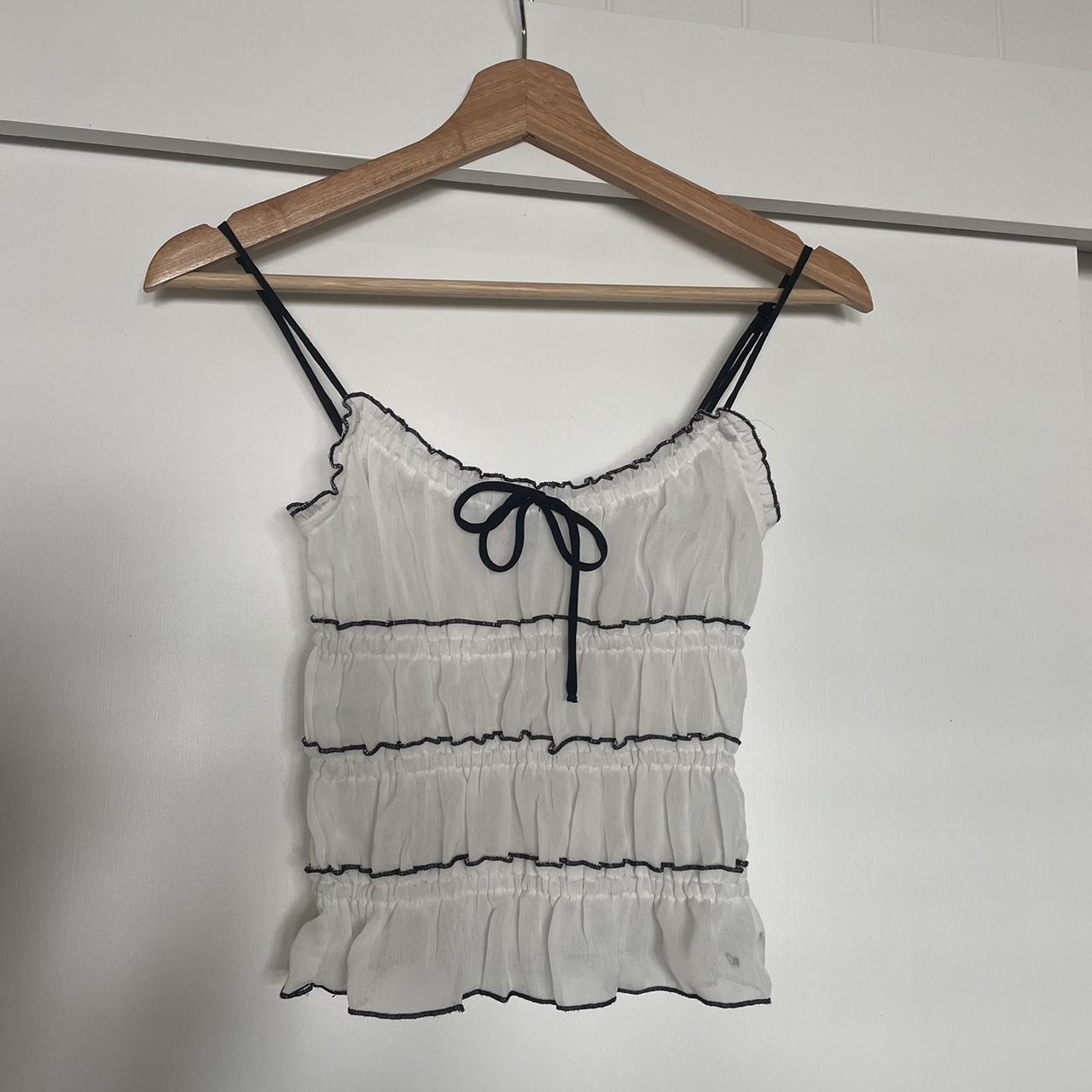 Glassons sheer black and white ruched cami top.... - Depop