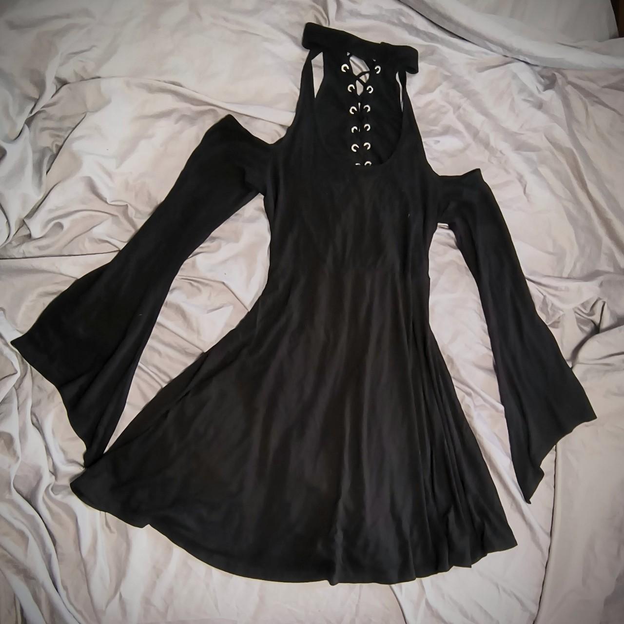 xl black gothic cold shoulder lace up killstar... - Depop