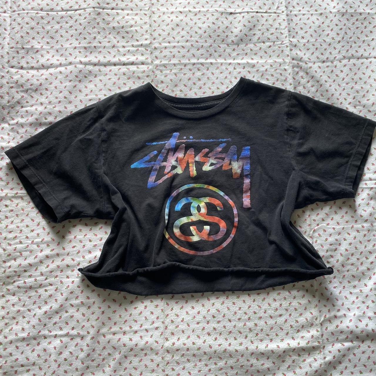 Stussy cropped t shirt🖤💙🖤 No major flaws Size m,... | Depop
