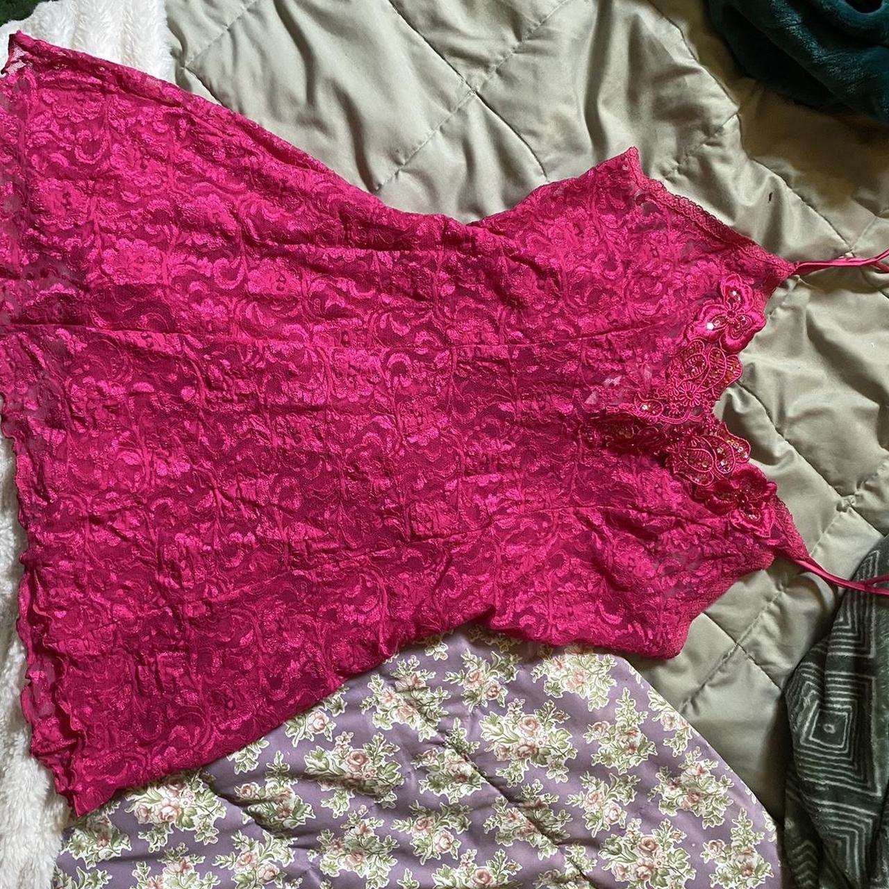 pink lacey lingerie dress with badazzled chest size... - Depop