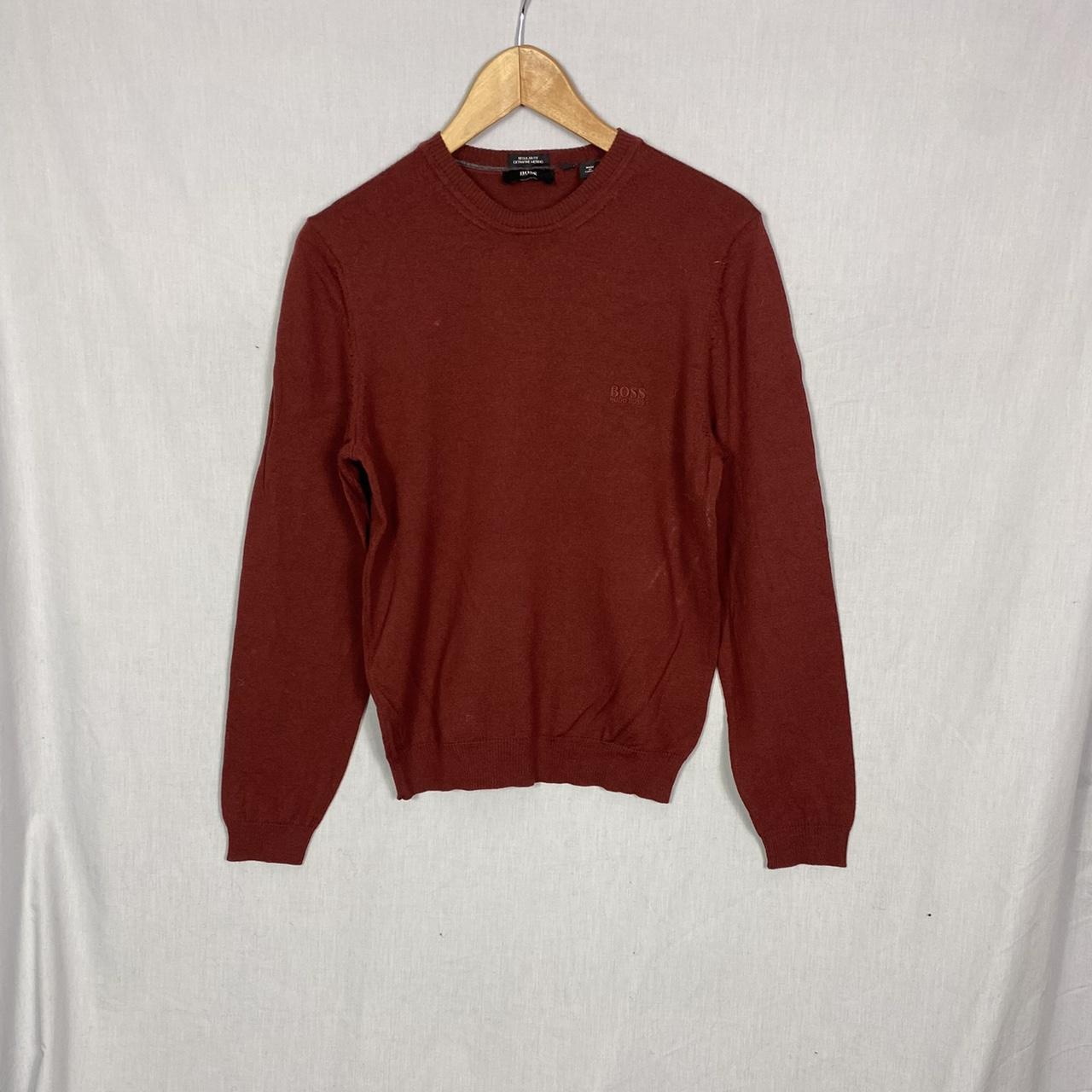 Hugo Boss Men’s Red Wool Round Neck Pullover... - Depop