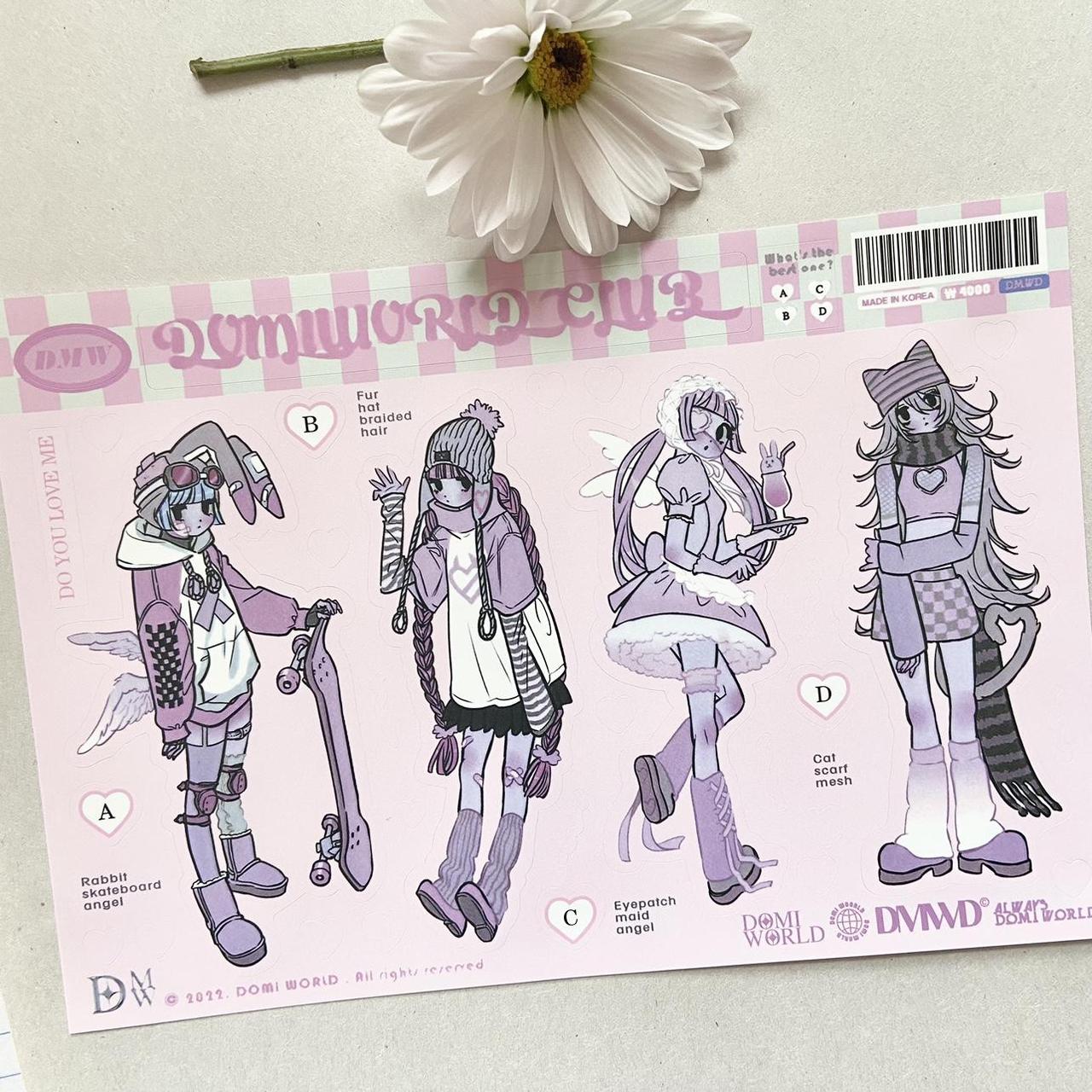 Kawaii Anime Fashion Pink Girls Sticker Sheet Domi... - Depop