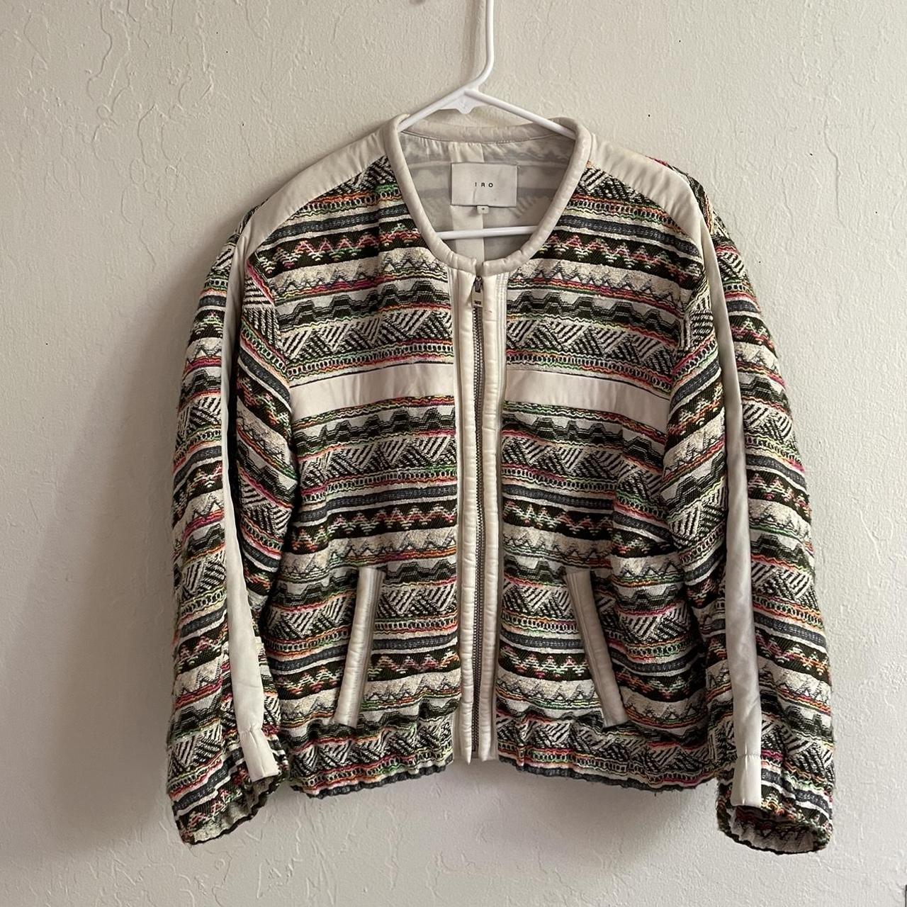 IRO silk & leather neon tribal print bomber jacket.... - Depop