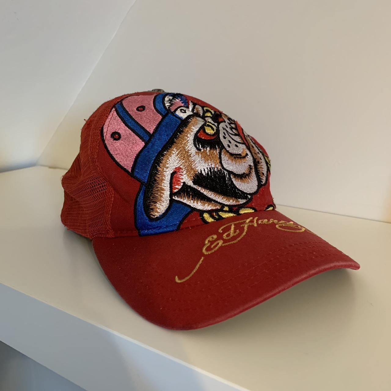 ED HARDY RED BULLDOG MESH HAT CAP DESIGNER... - Depop