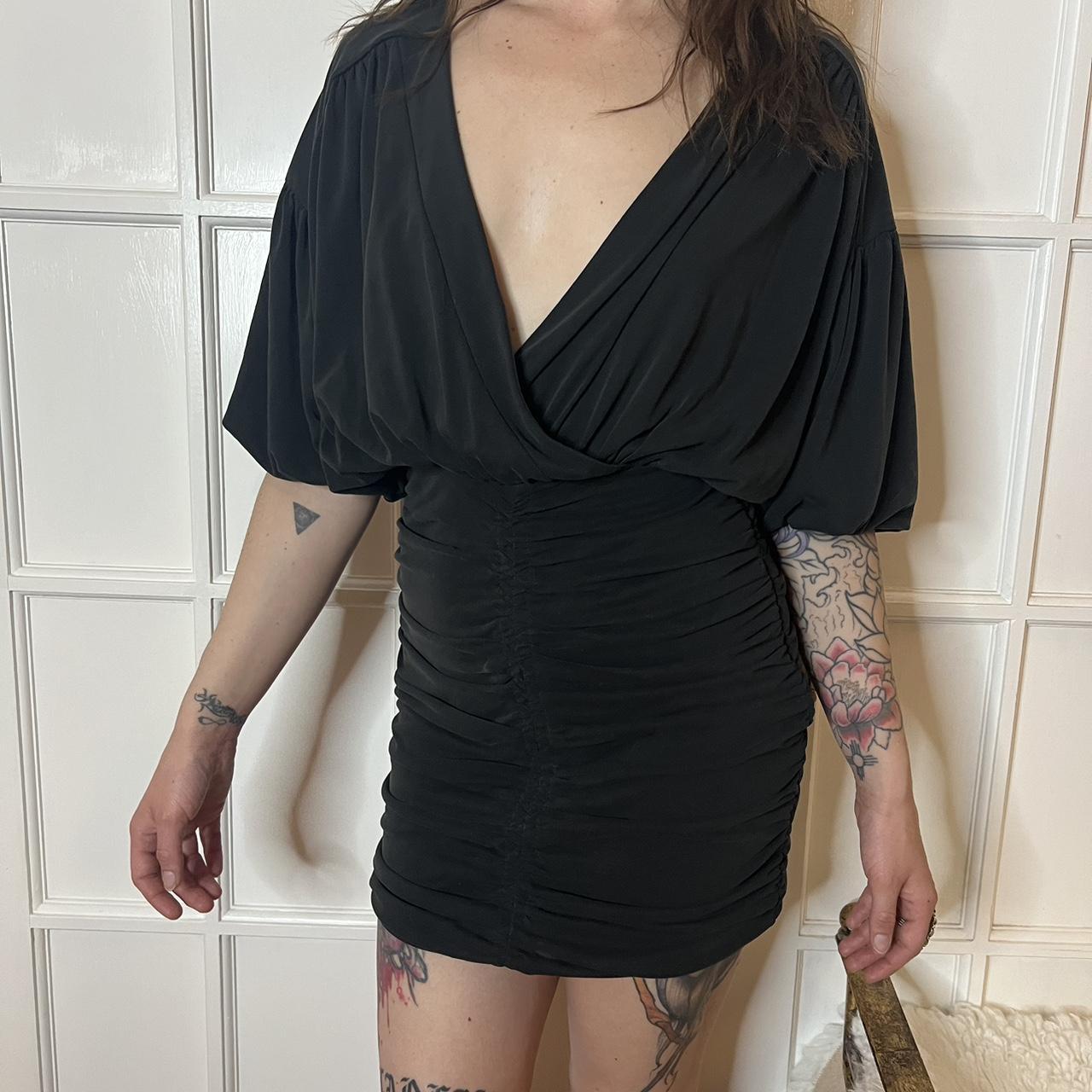 Forever 21 ruched mini dress in charcoal grey. Super... - Depop