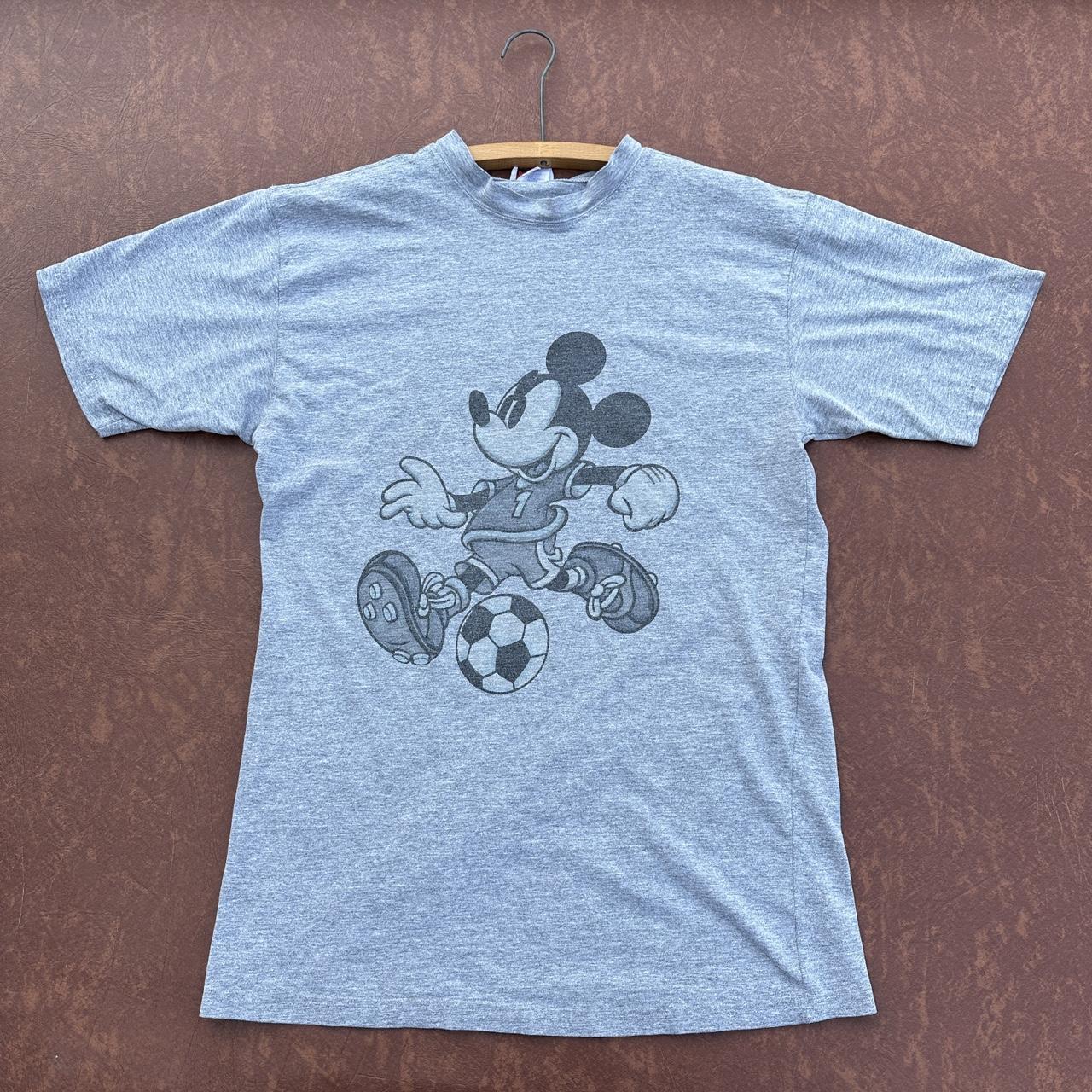 00s Mickey Mouse Soccer Gray T-Shirt Mickey Inc.... - Depop