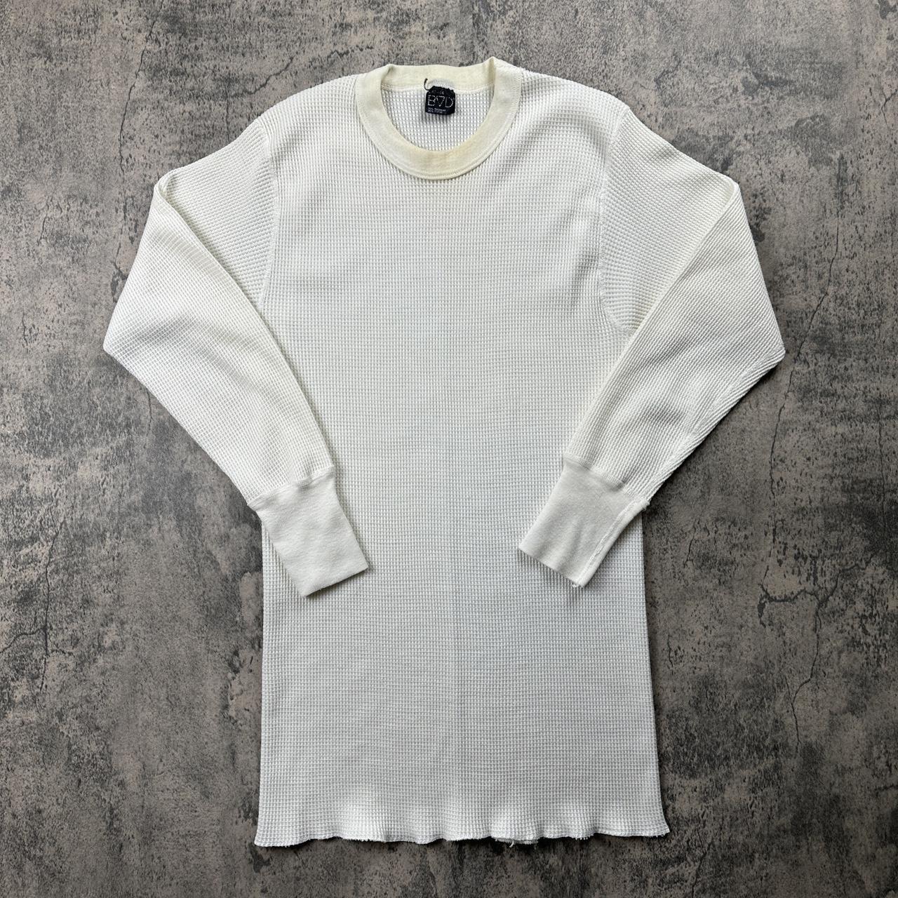 vintage 80s waffle knit thermal long sleeve shirt... | Depop