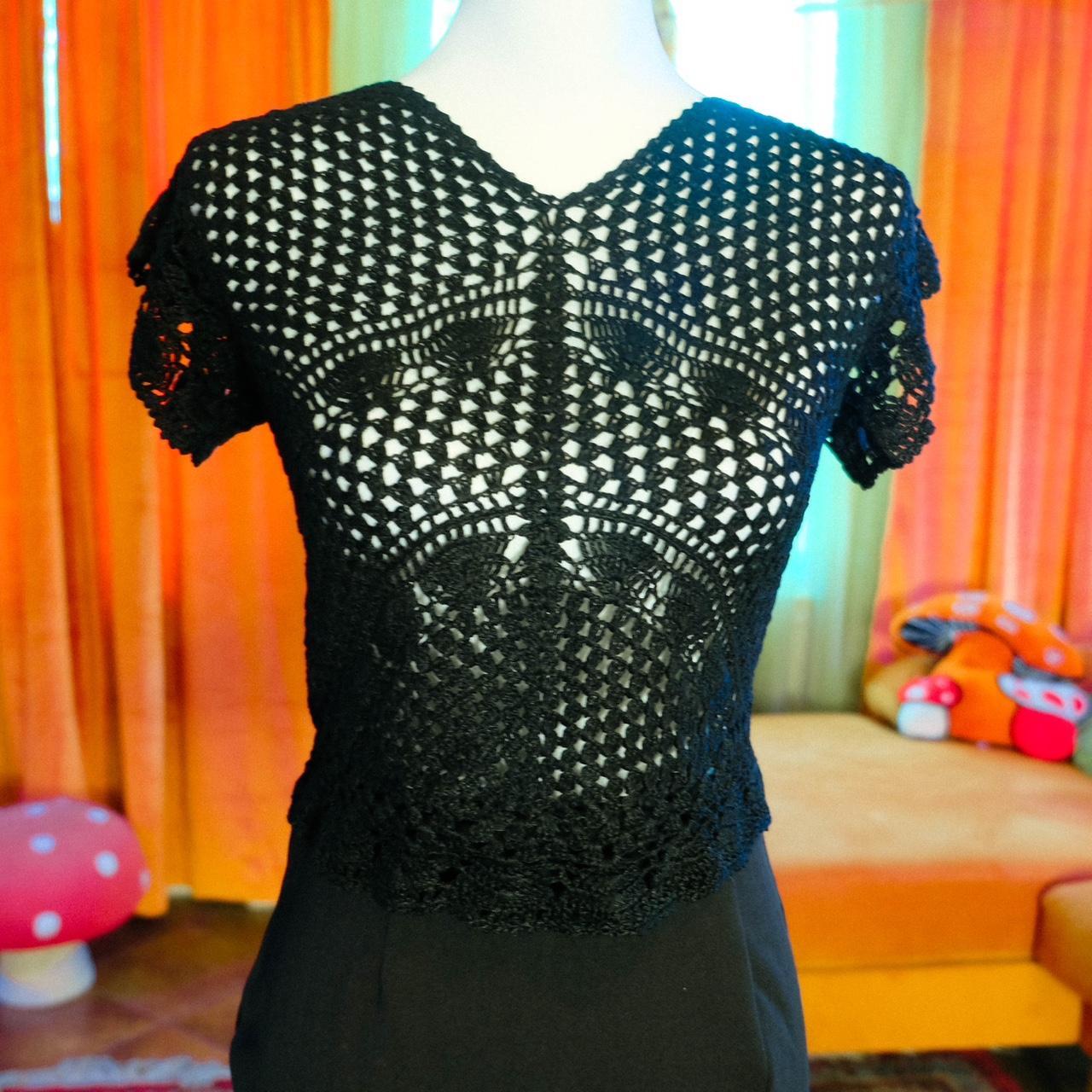 Vintage 1970s Black Crochet Top Size: Small Era:... - Depop