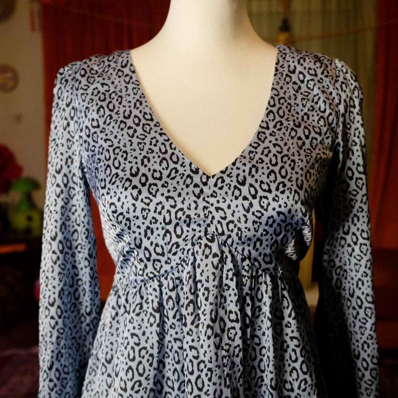 Retro Light Blue Leopard Print Babydoll Satin Mini... | Depop
