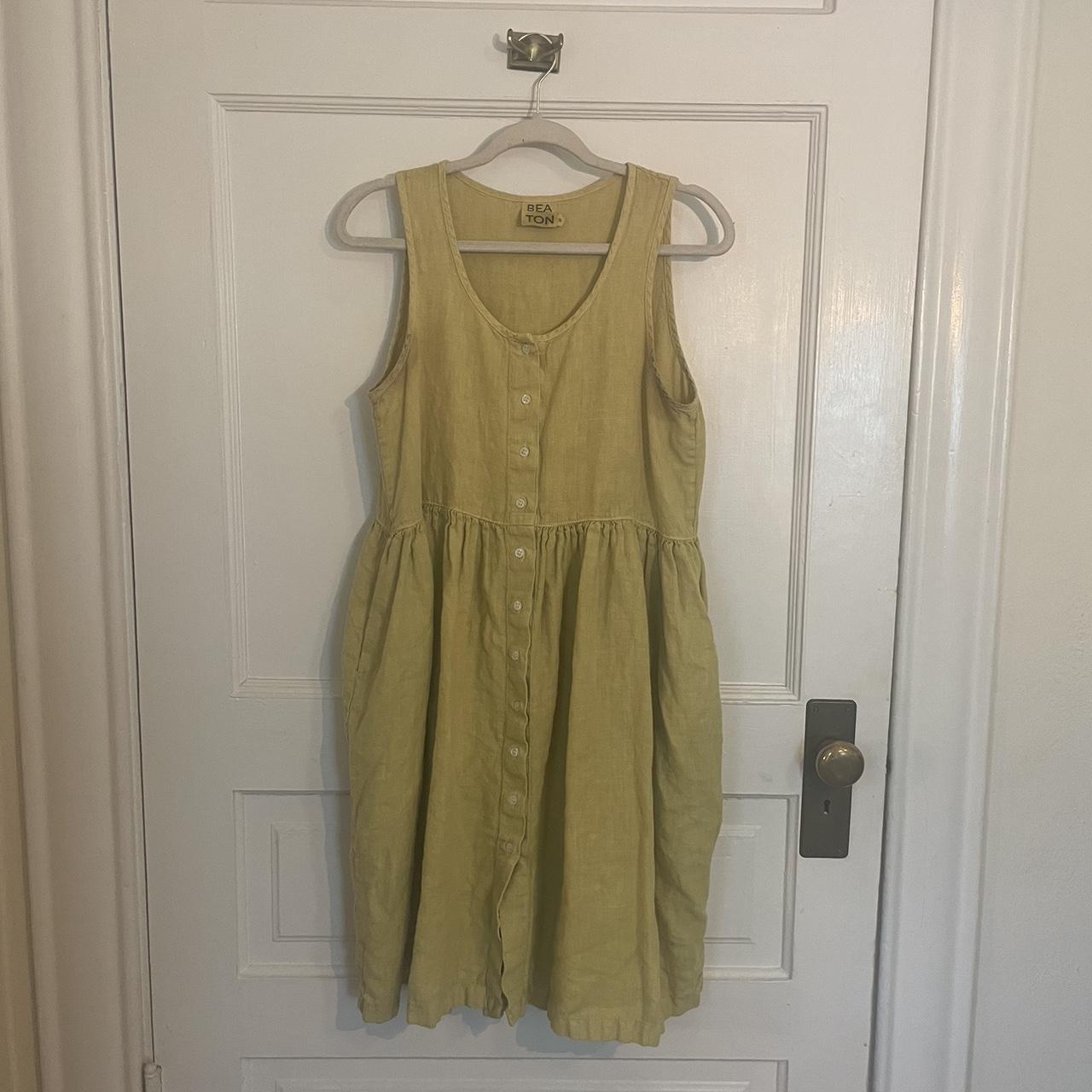 BEATON Linen Tank Dress. Color: Green. Size: Medium - Depop