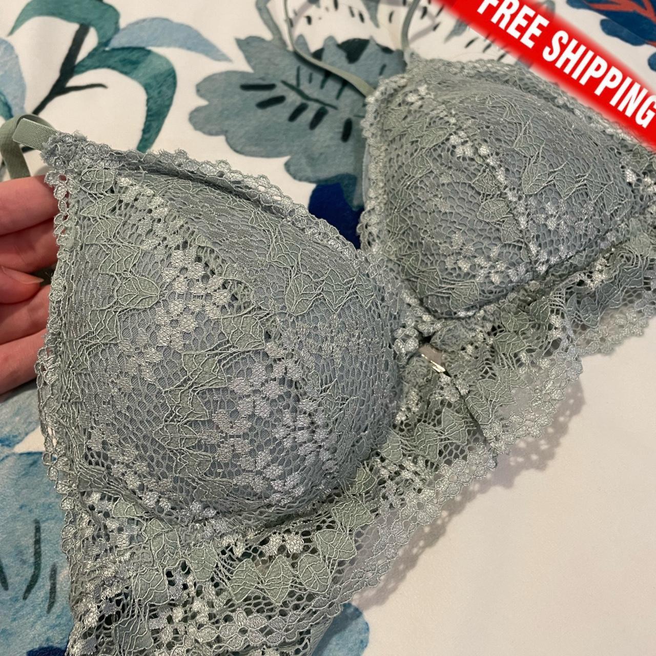 Front-clasp lacy sage floral fairy bralette Never... - Depop