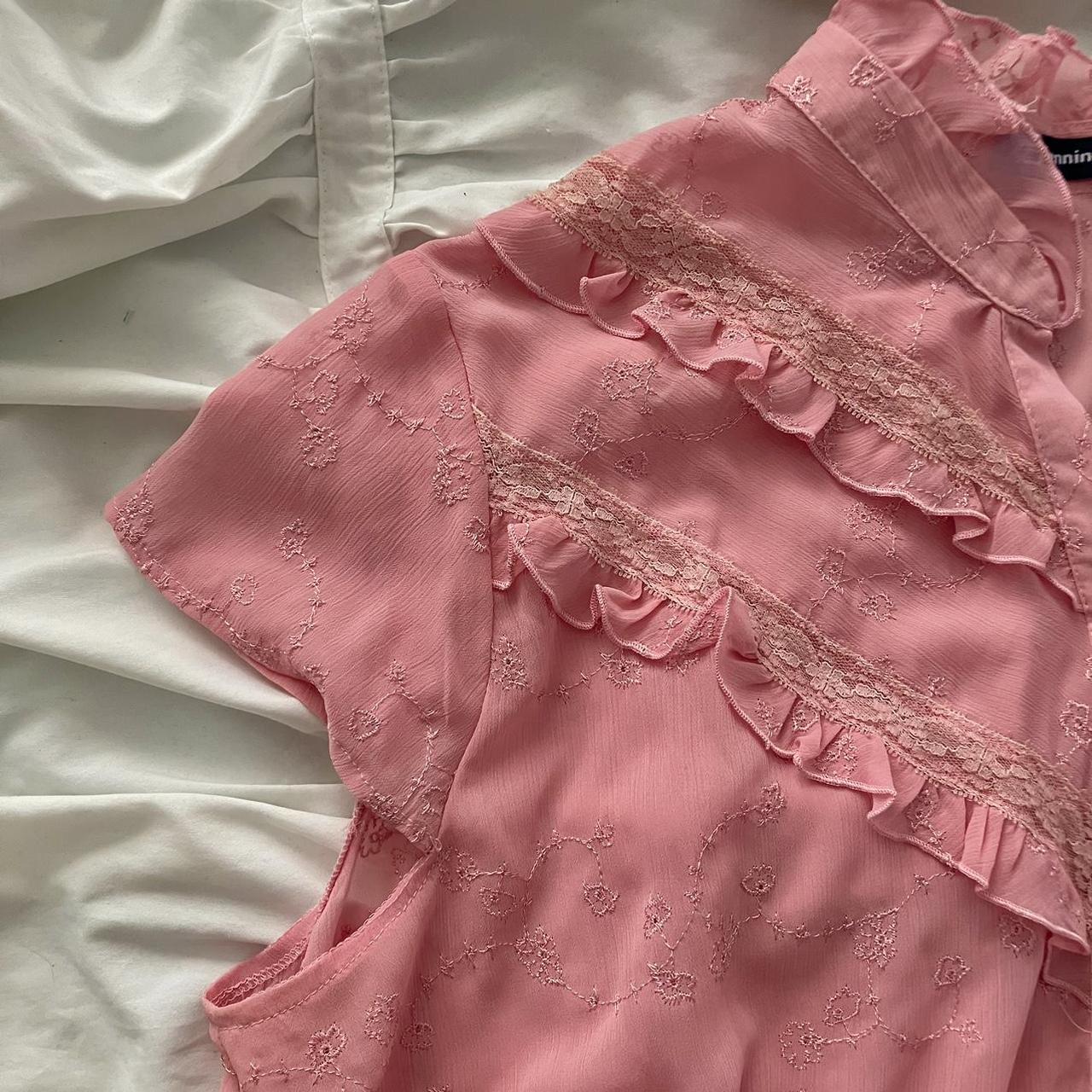 PENNINGTONS SHEER PINK LACE COLLARED SHIRT - Sheer... - Depop