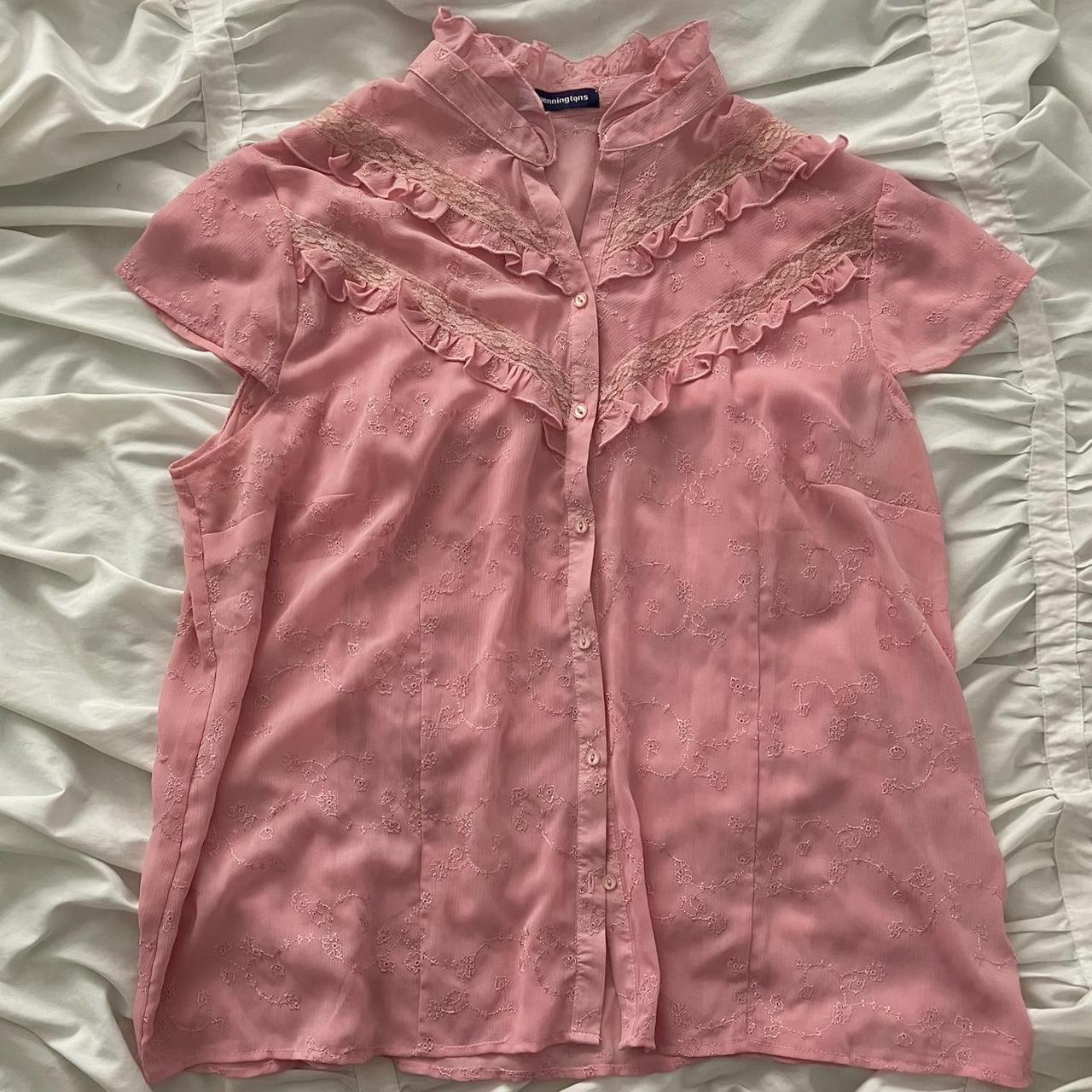 PENNINGTONS SHEER PINK LACE COLLARED SHIRT - Sheer... - Depop