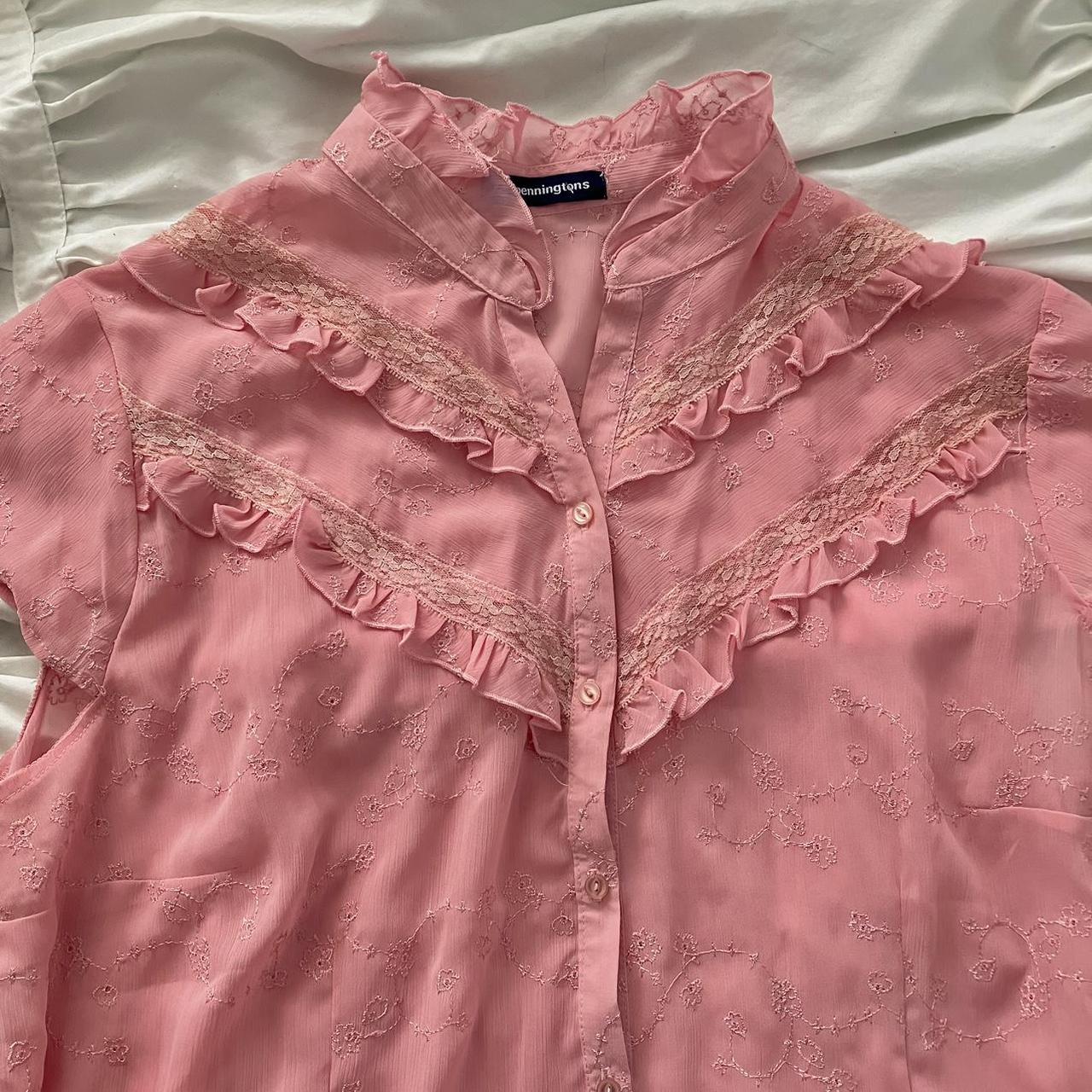 PENNINGTONS SHEER PINK LACE COLLARED SHIRT - Sheer... - Depop