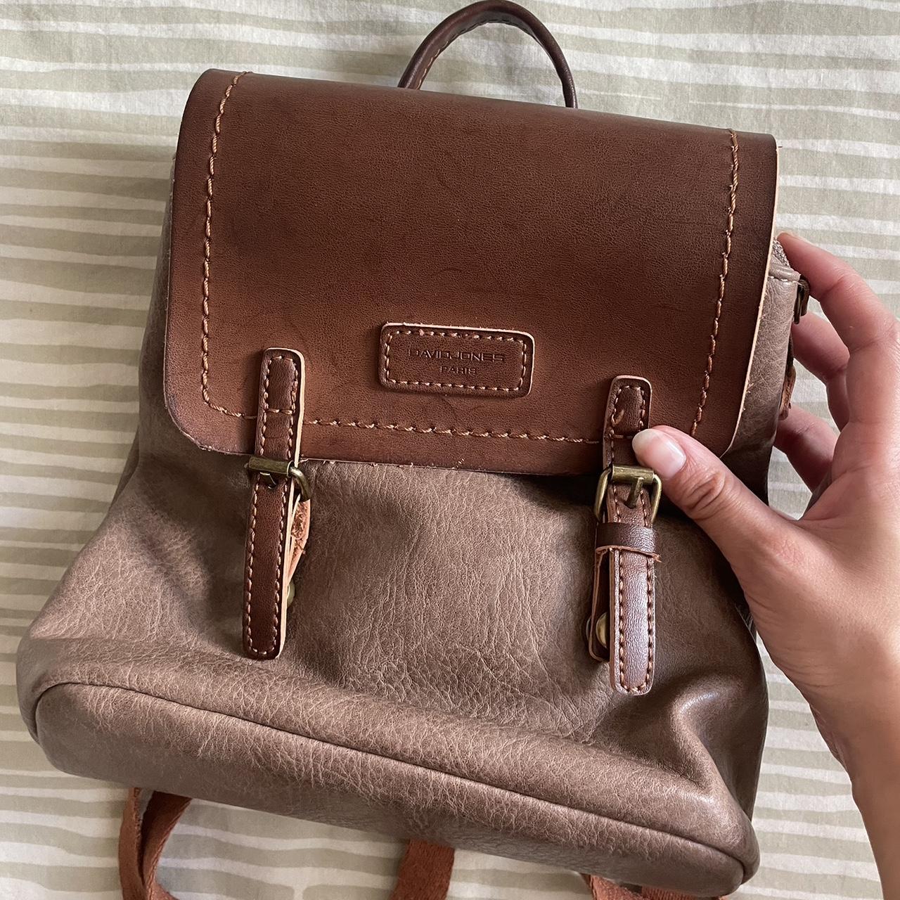 David Jones tan and brown leather backpack,... - Depop