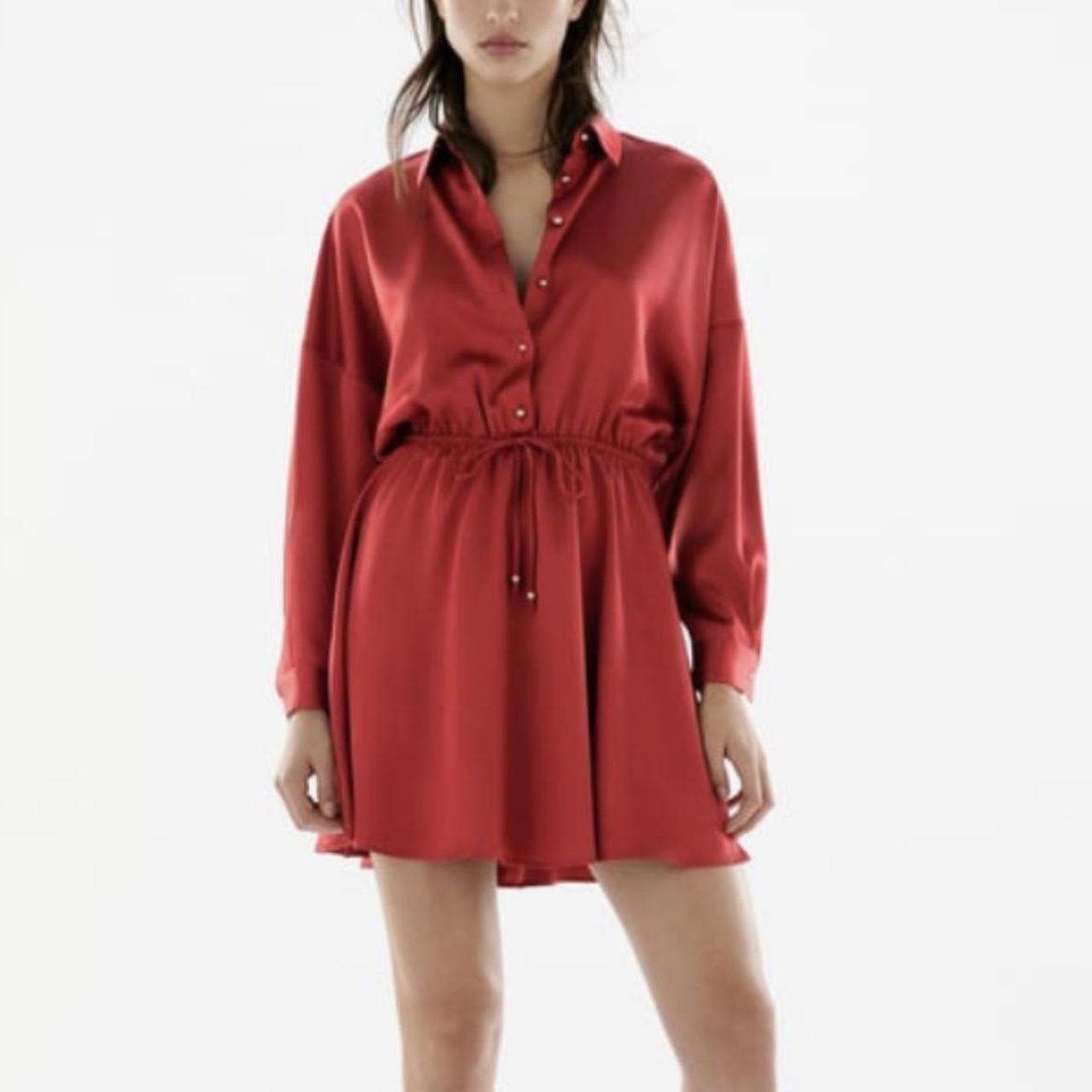 Red Zara Shirt Dress size medium I’m 5’7 and usually... - Depop