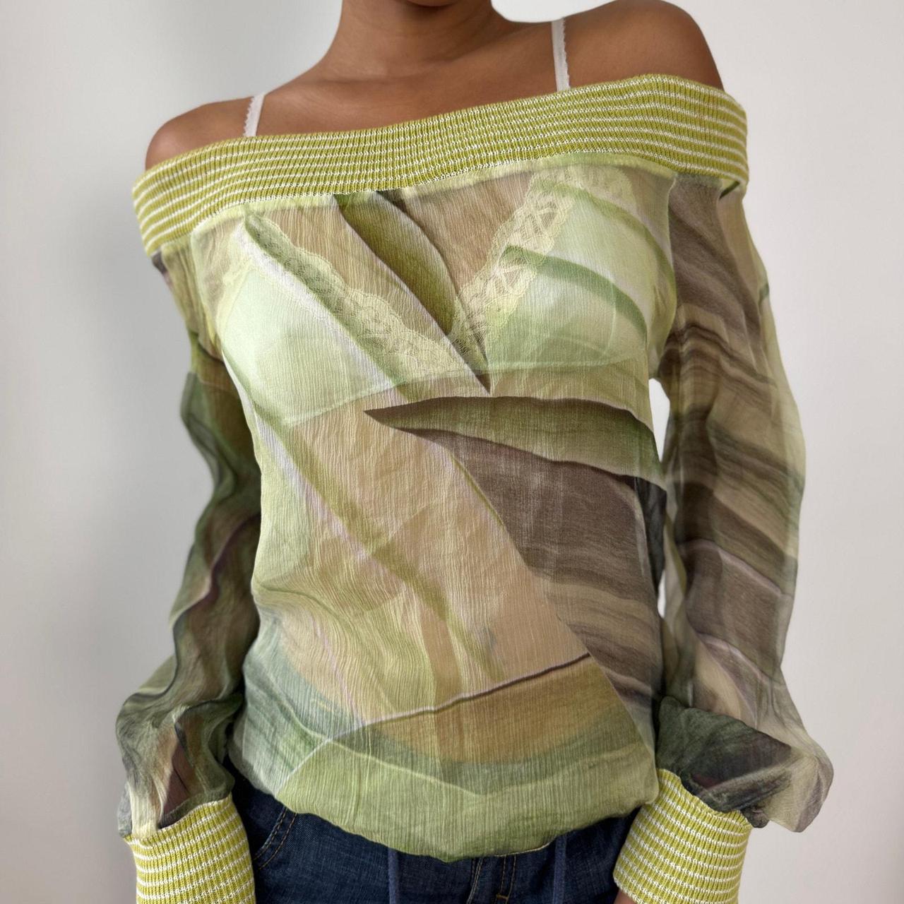 Vintage Italian 100% Silk Off-Shoulder Smocked Top... | Depop