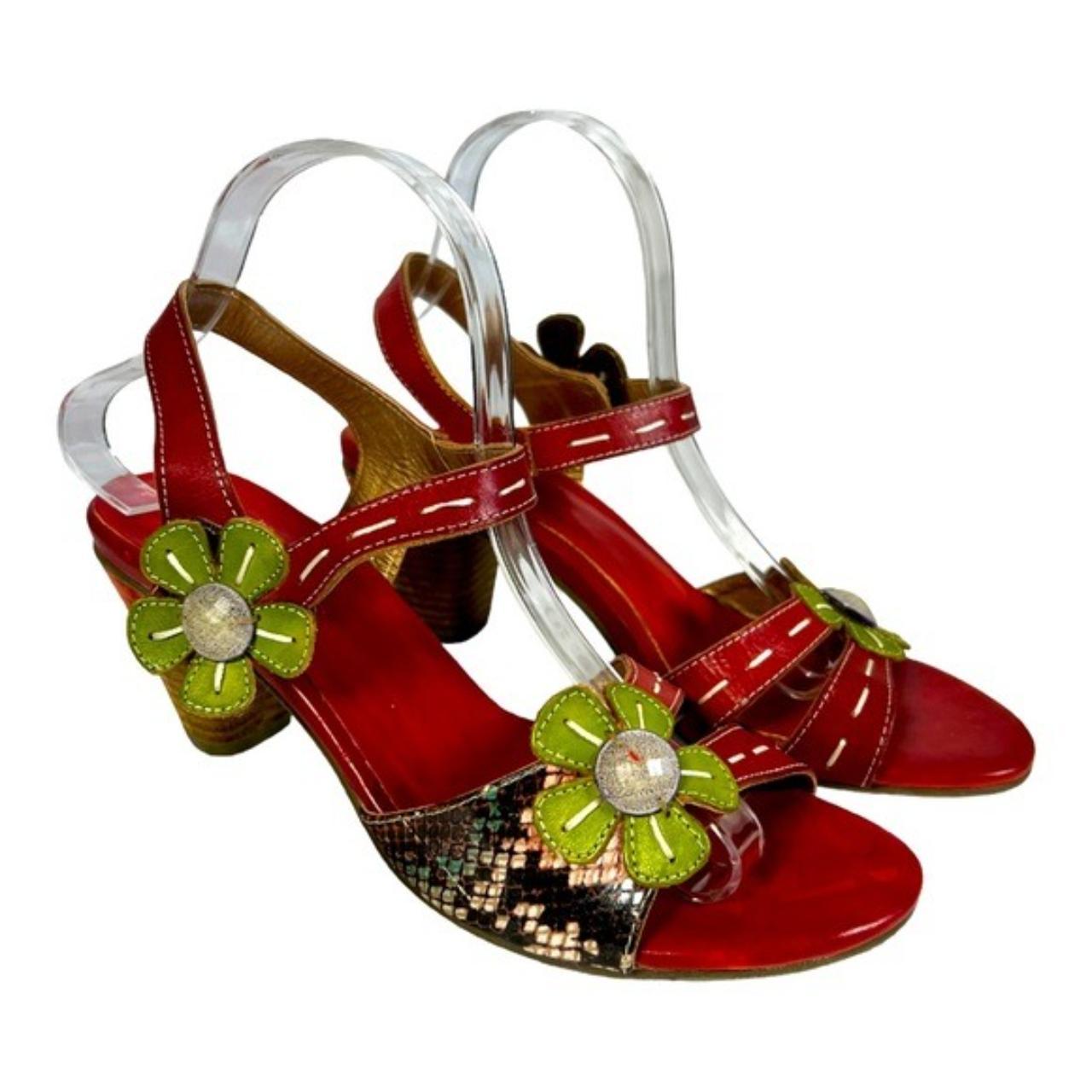 Beautiful red heels with whimsical flowers. Super... - Depop