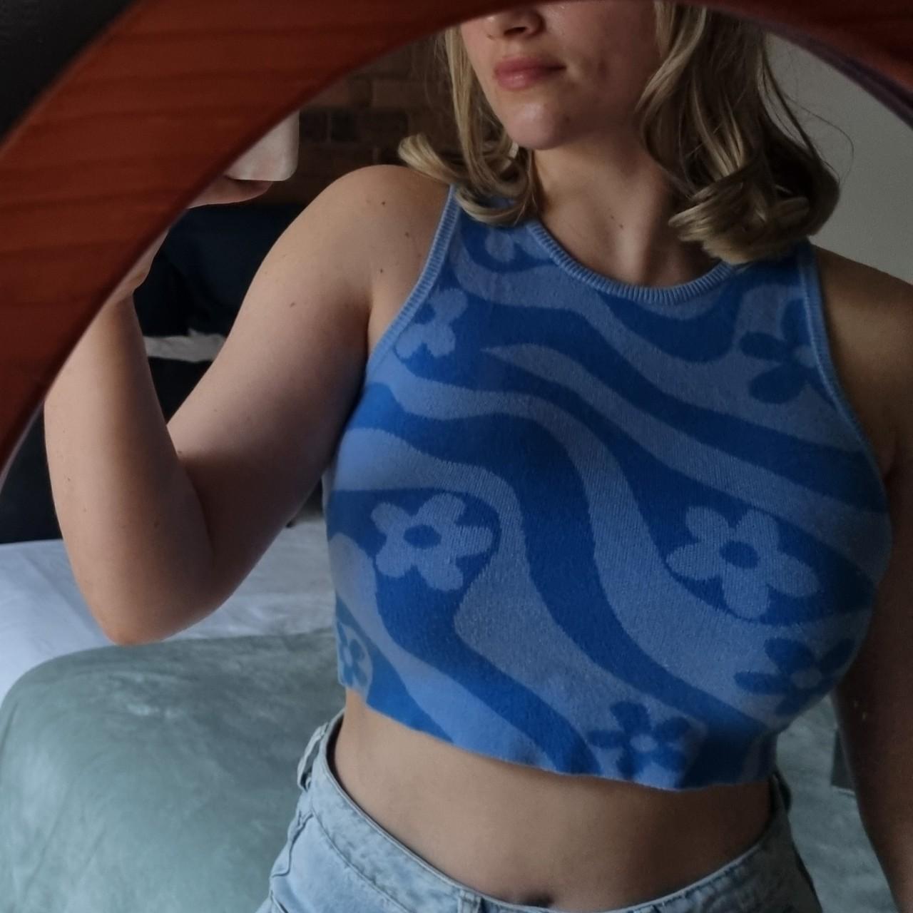 Ava&eve blue knit crop Size L, super stretchy and... - Depop