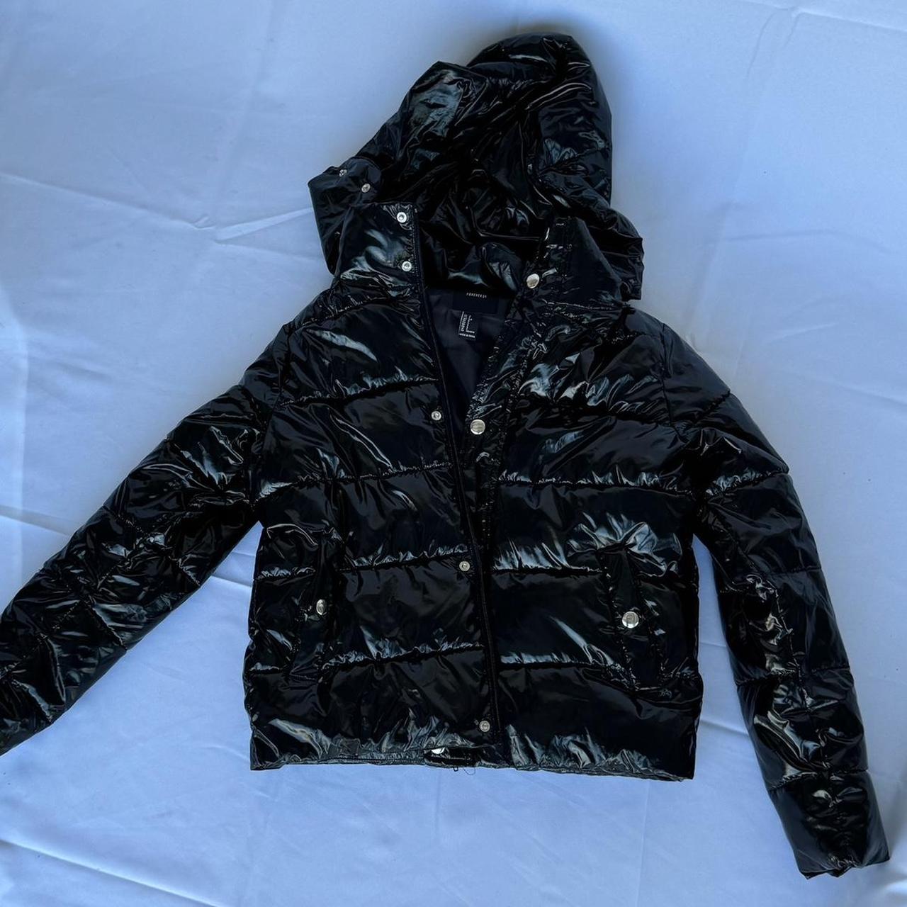 patent faux leather puffer coat - Depop