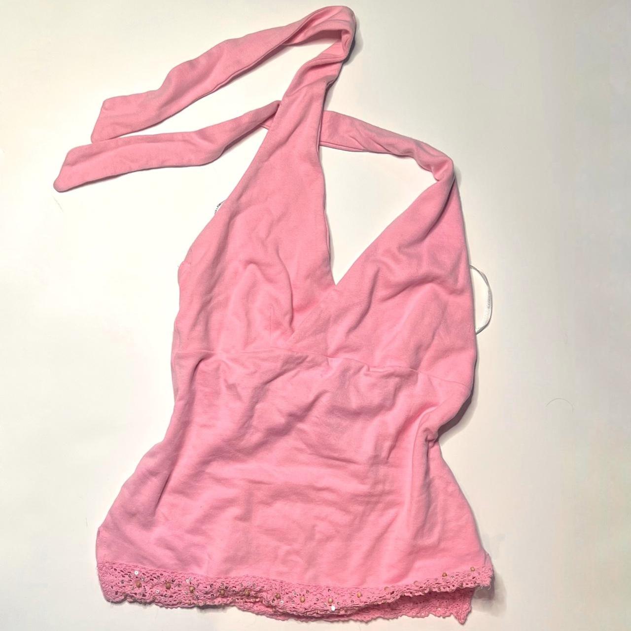pink halter top with lace beaded trim brand:... - Depop