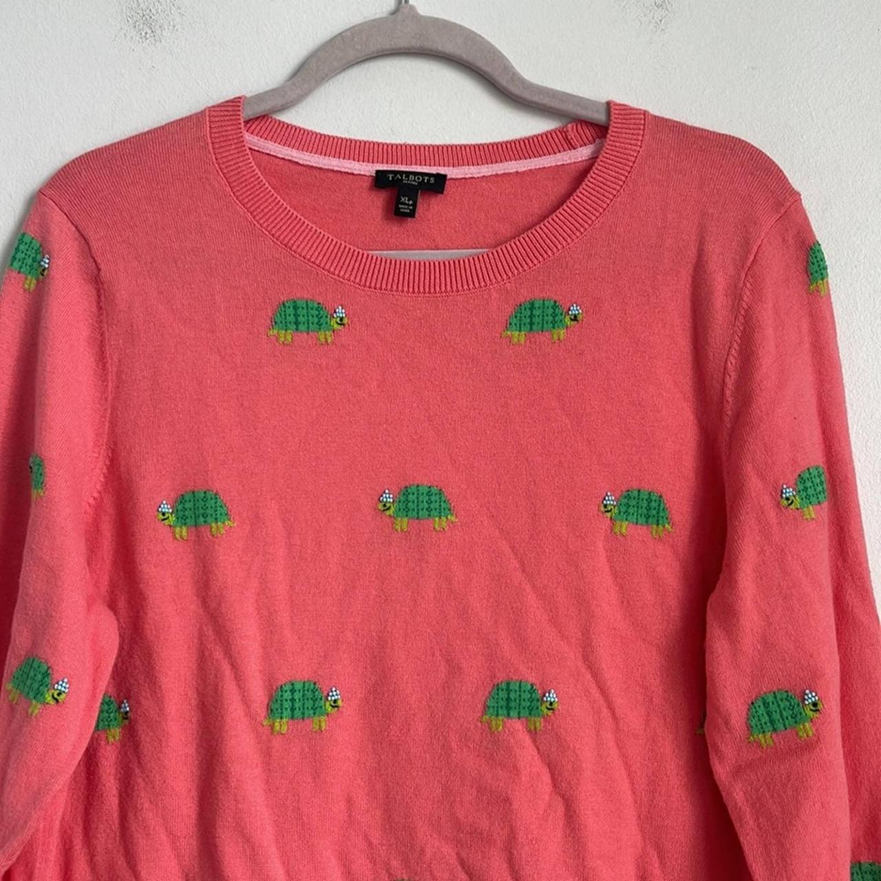 Talbots turtle embroidered novelty scoop neck long... - Depop