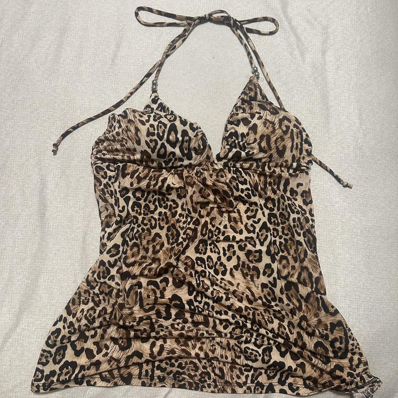 Cheetah cami halter top size small #y2k #cheetah... - Depop