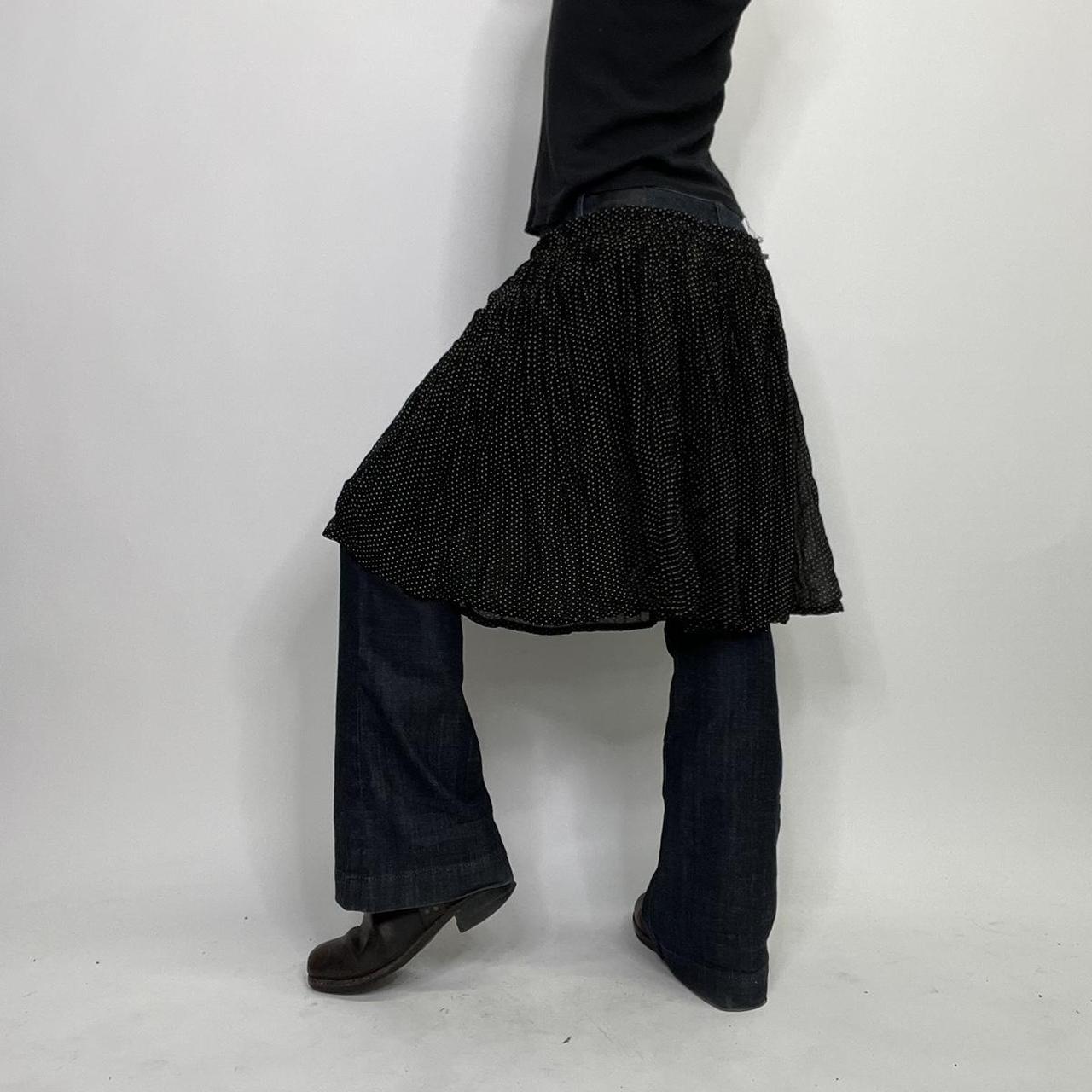 90s Coquette Twee Black Polkadot Pleated Midi Skirt... | Depop